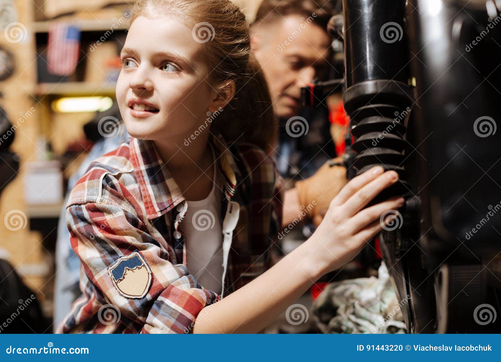 Bright Curious Kid Exploring Dads Garage Stock Photo - Image of garage ...
