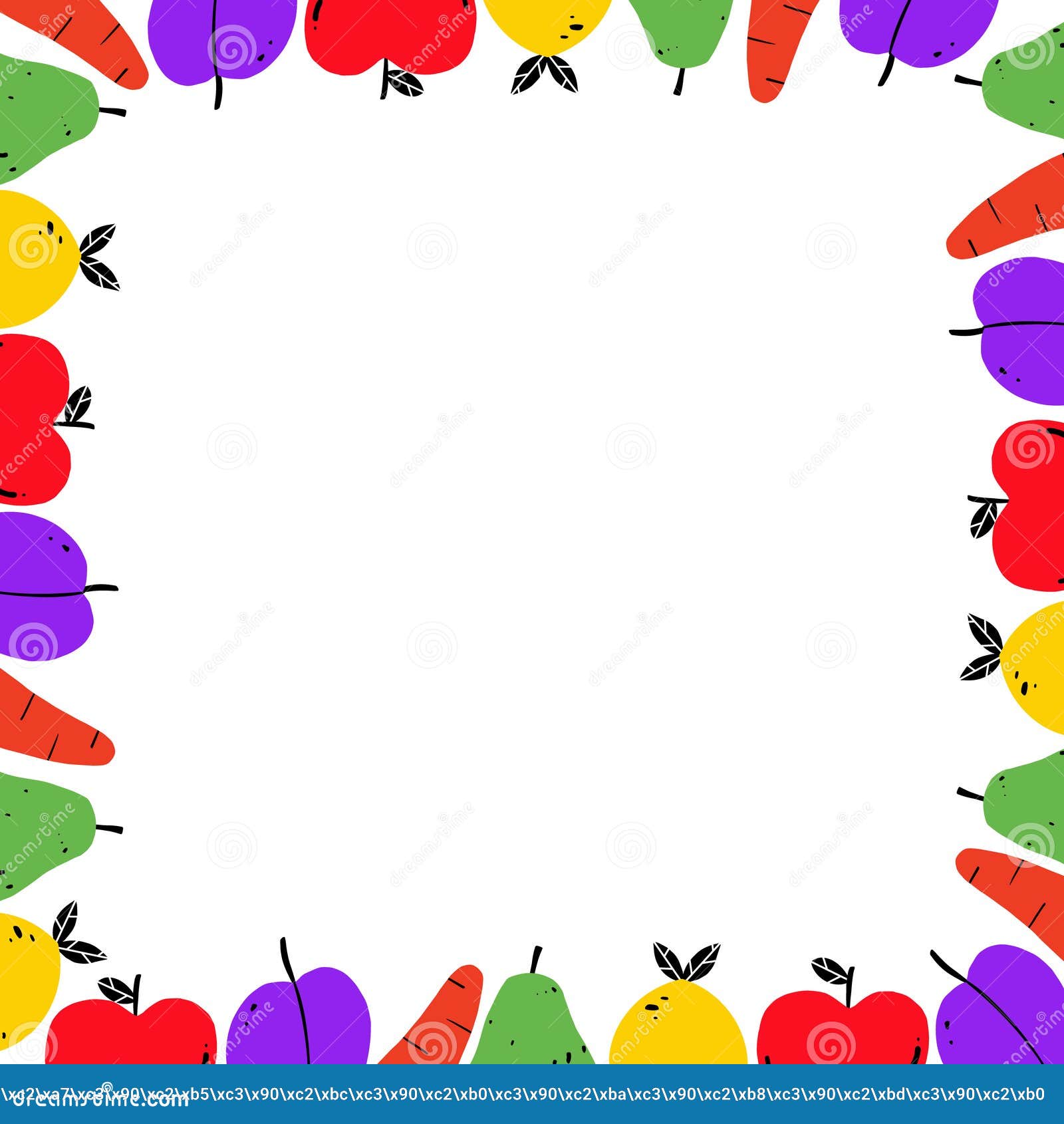 Bright and Cute Fruit and Vegetables Frame Vector Illustration Stock ...