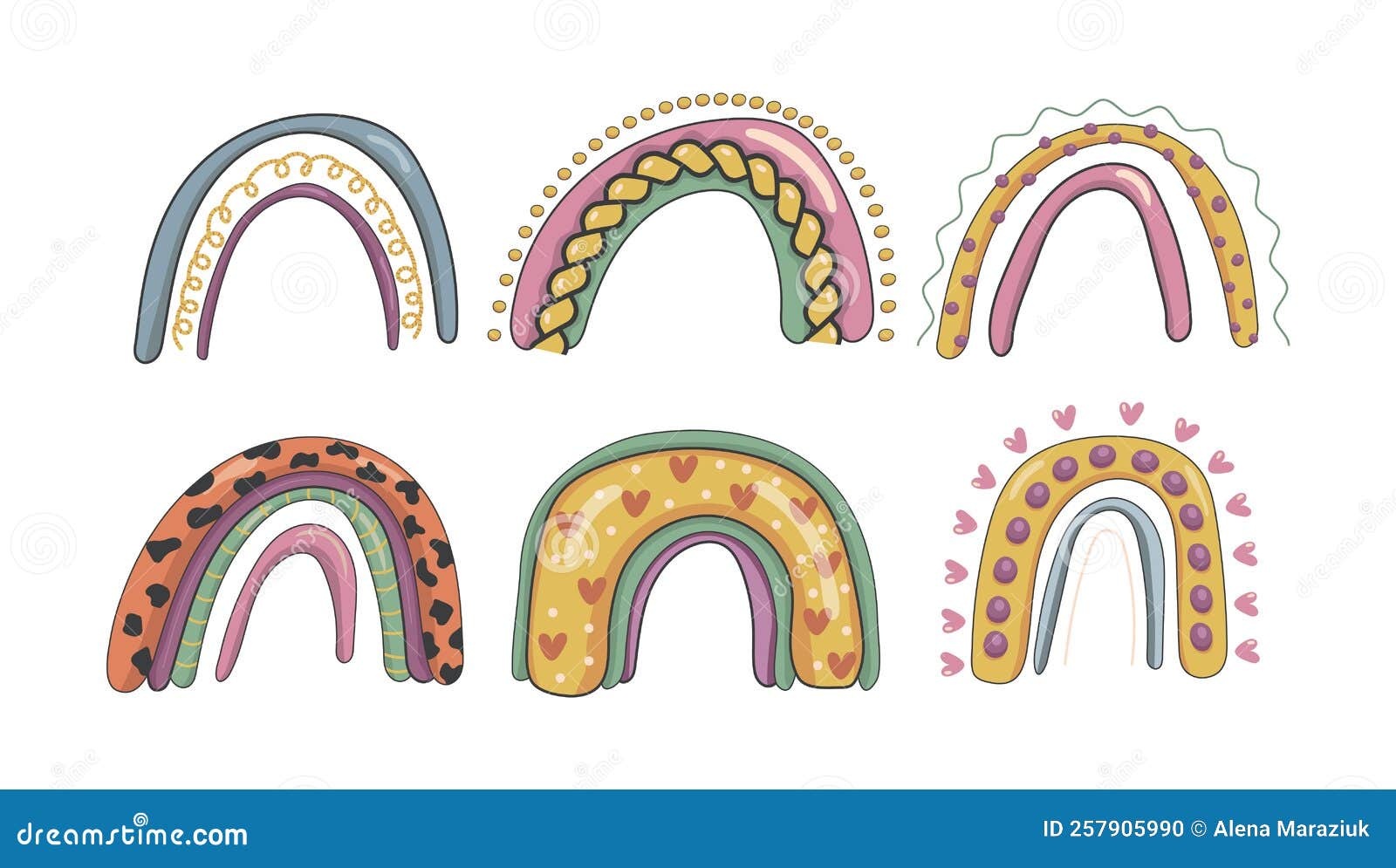 Bright Cute Rainbows on a White Background. Magic Rainbow. Vector ...