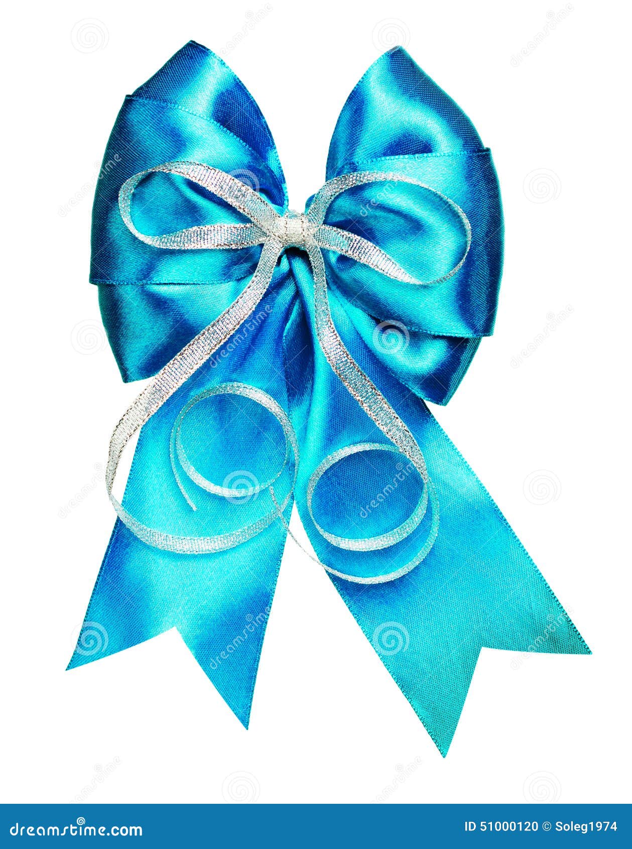 Bright Cyan Bow with Silver Ribbon Made from Silk Stock Photo - Image ...