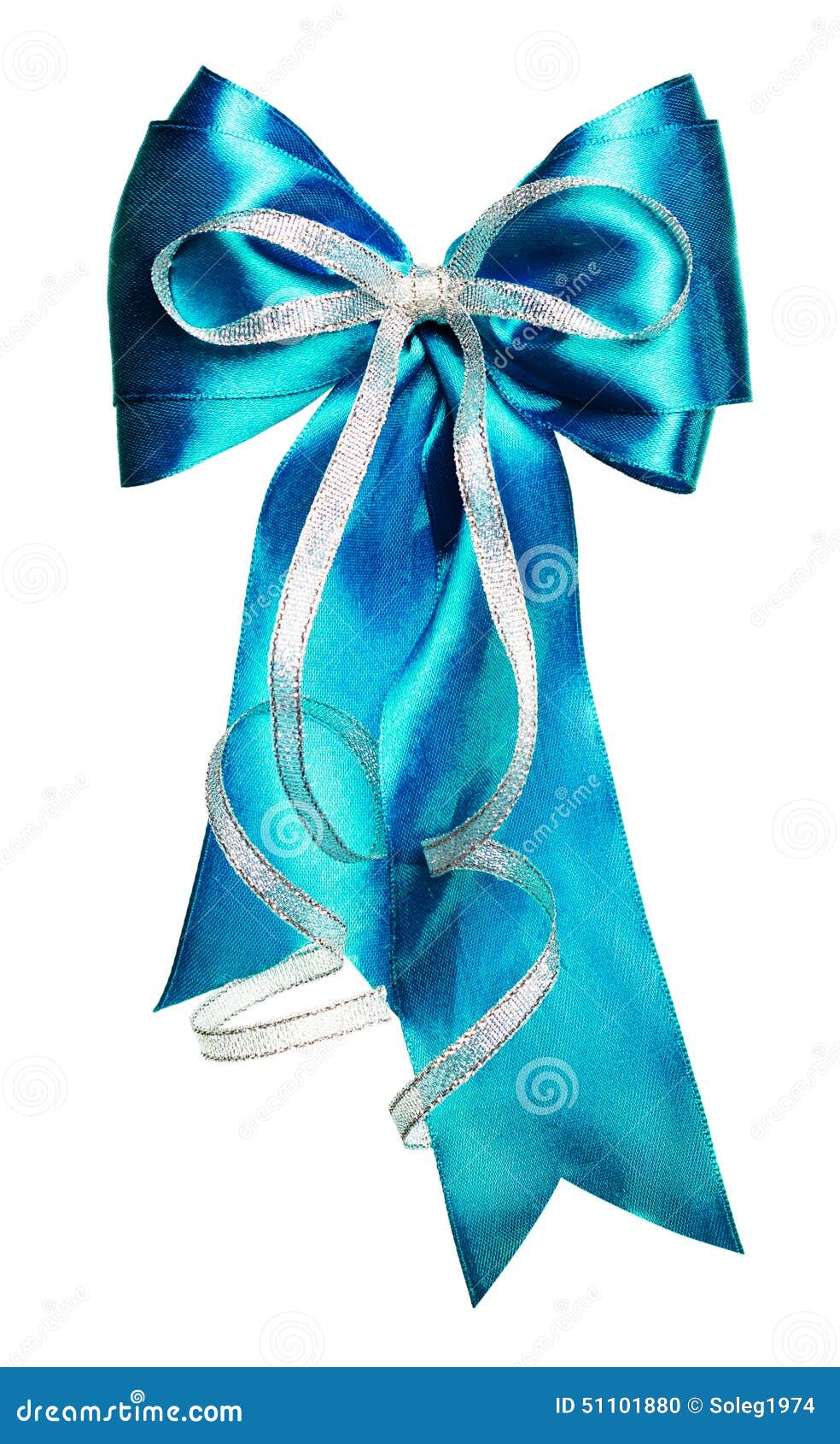 Bright Cyan Bow with Silver Ribbon Made from Silk Stock Photo - Image ...
