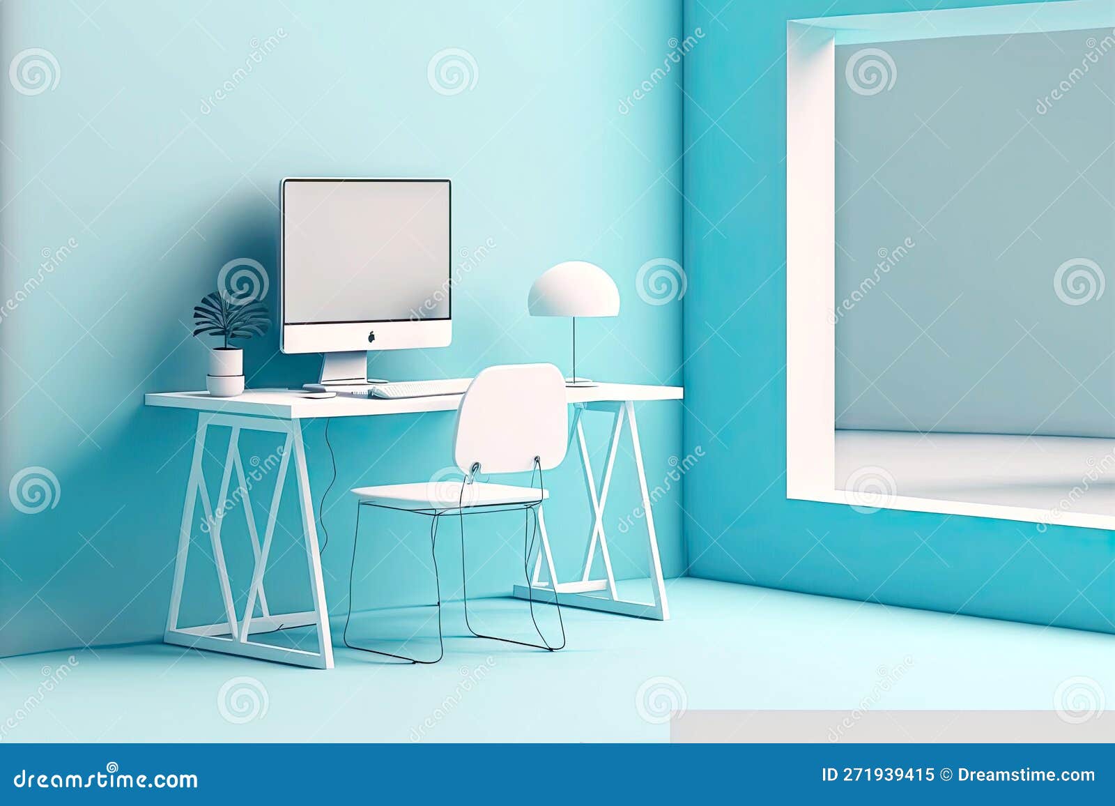 Bright 3d Rendering Minimal Room with Computer Table and Chair ...