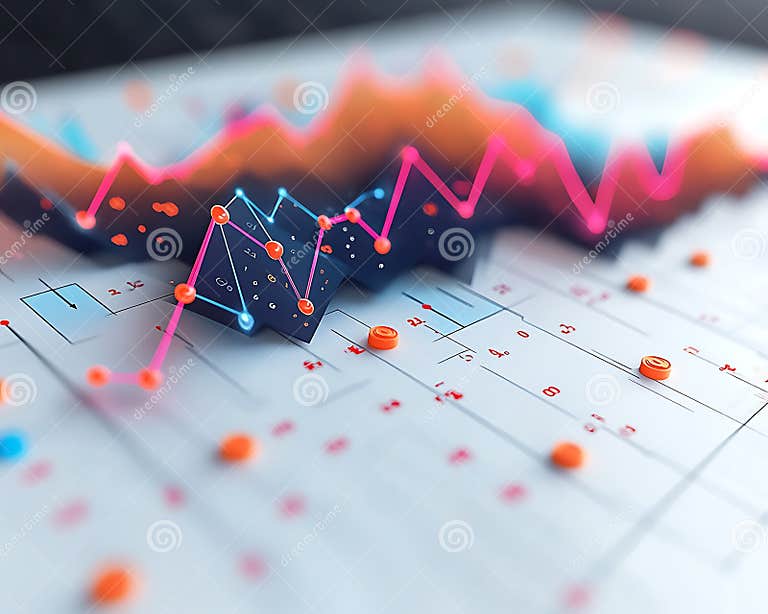 Bright 3D Trendline Graph with Bold Accents on White Stock Illustration ...