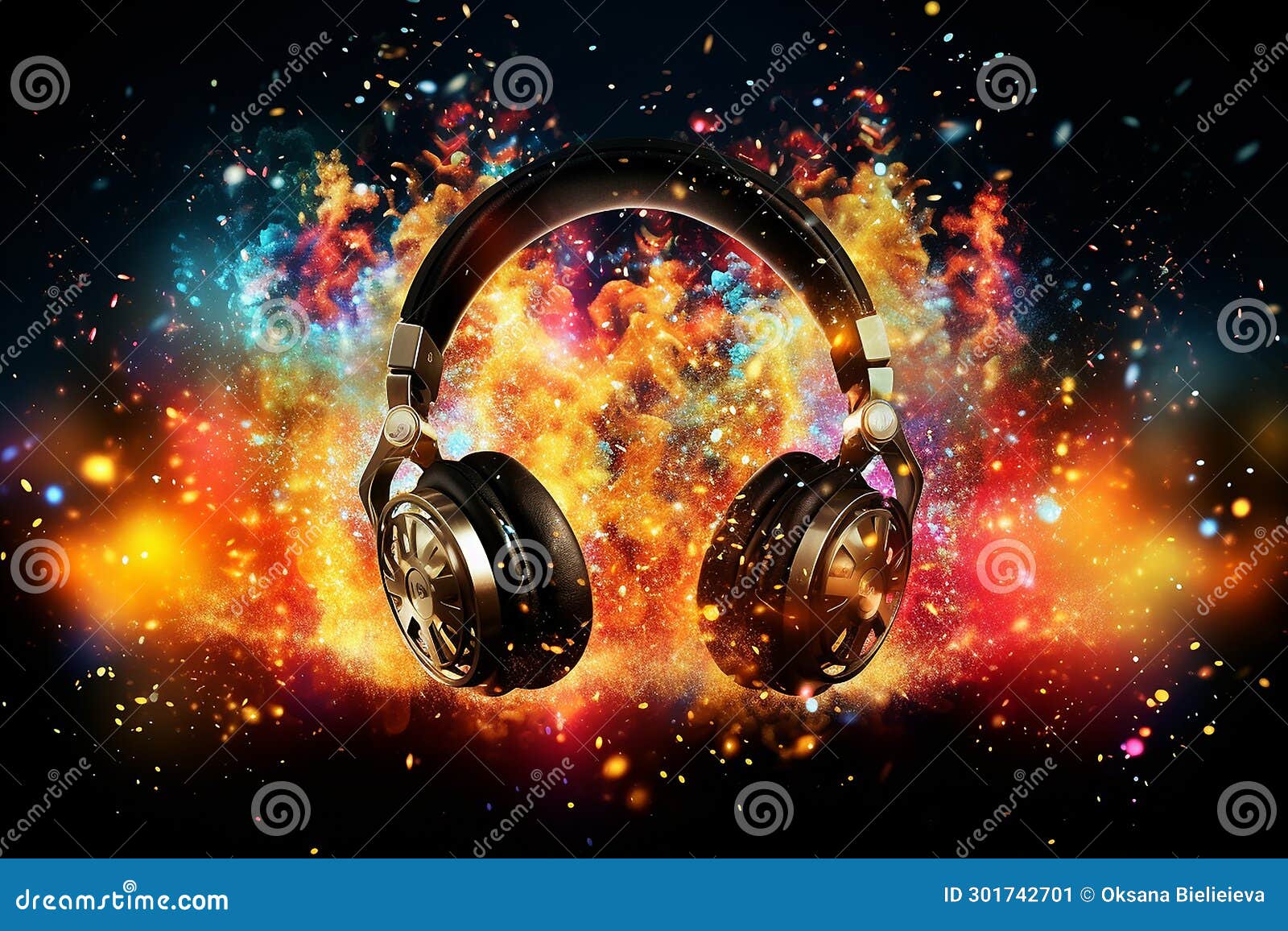 Bright 3D Visualization of Dynamic Music, Thematic Background. Stock ...