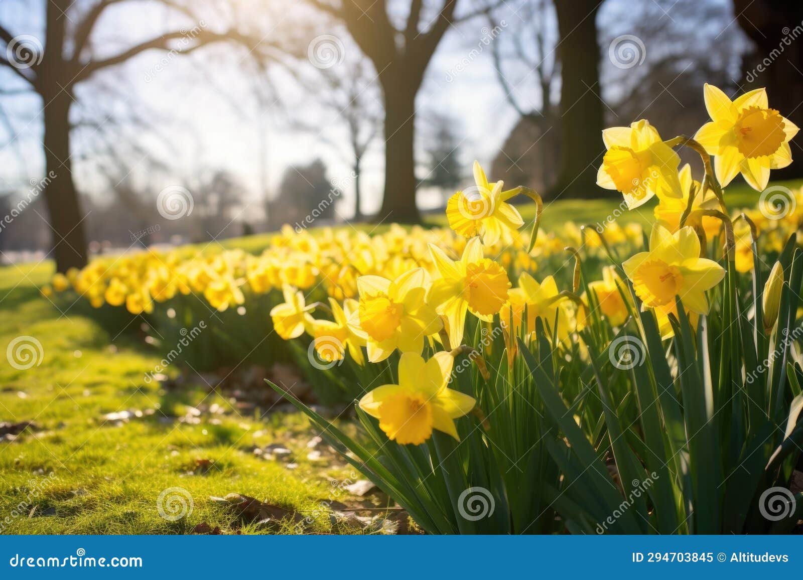 Bright Daffodils in Full Bloom Under Spring Sunlight Stock Image ...