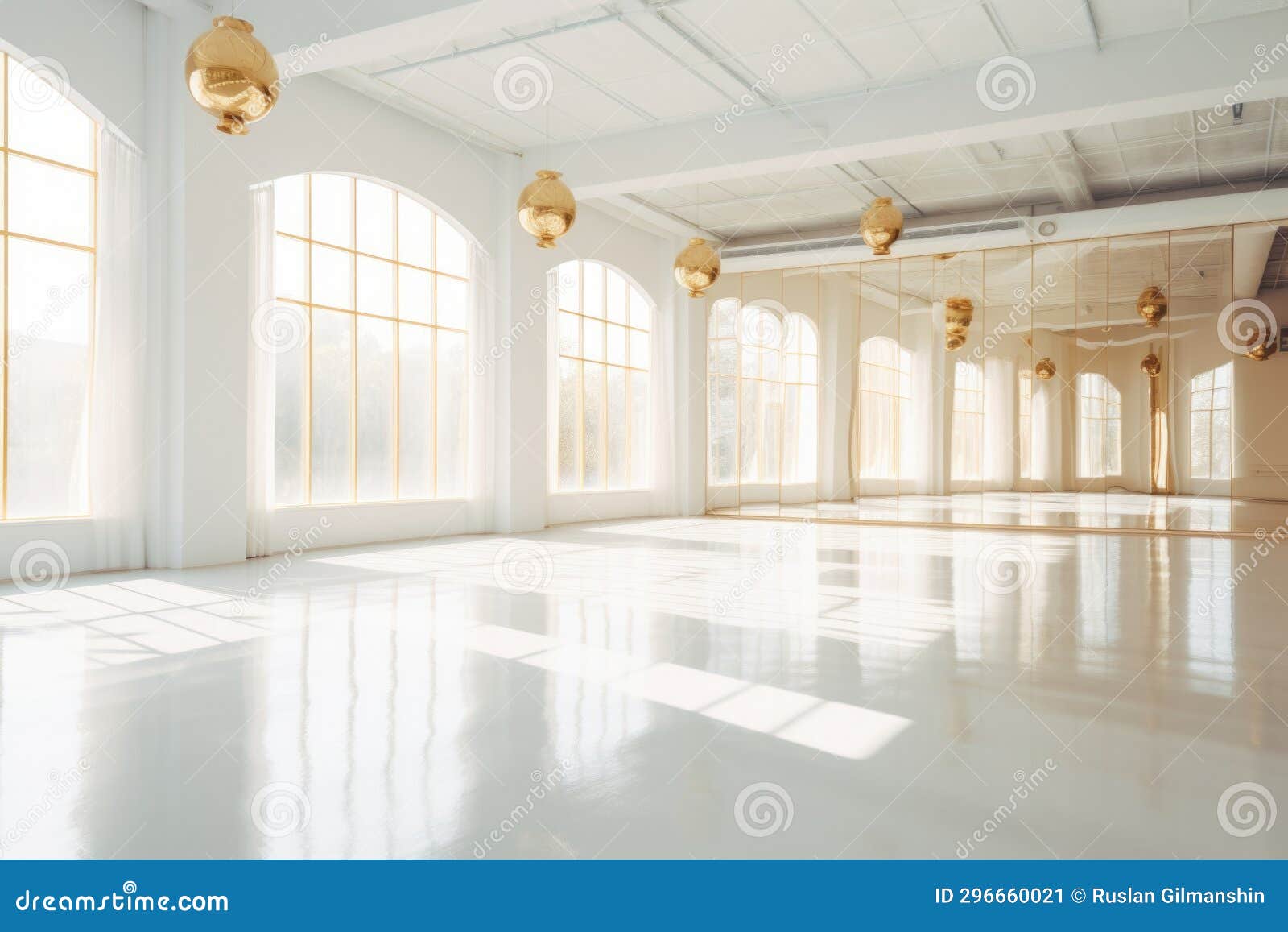 Bright Dance Hall with Windows. Class with a Bar for Ballet Lessons and ...