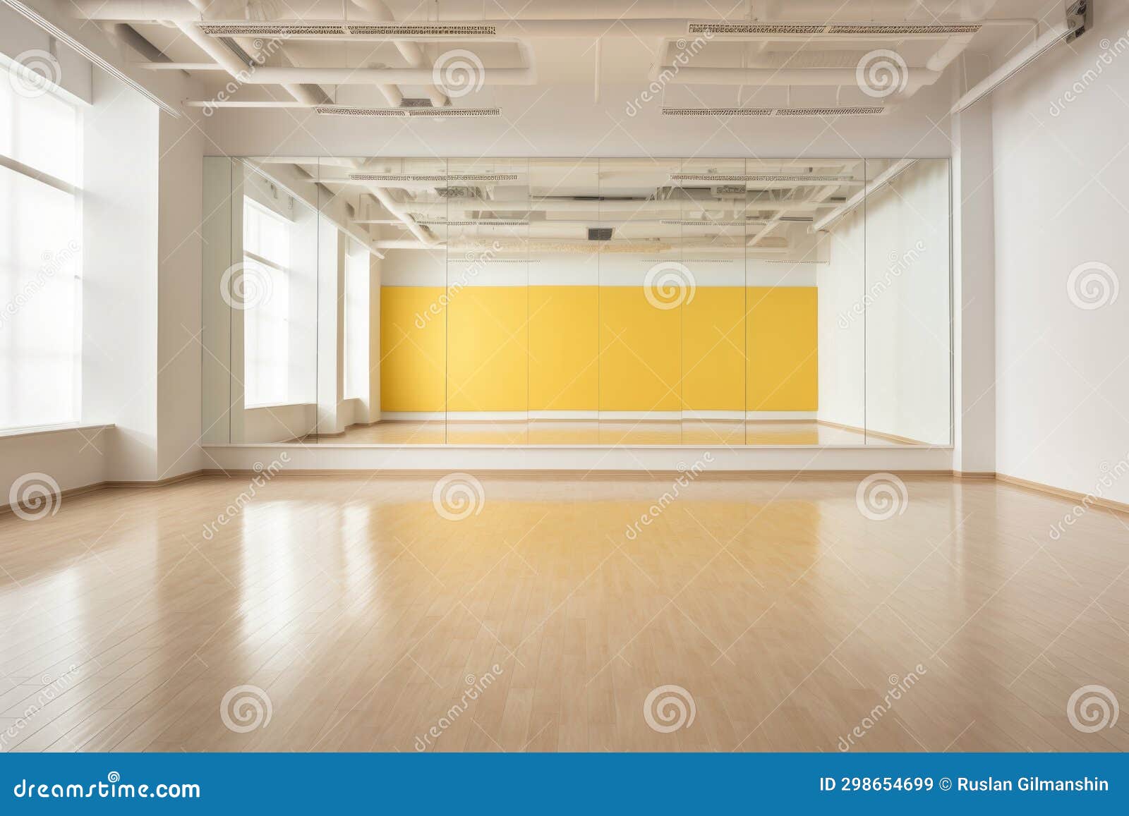 Bright Dance Hall with Windows. Class with a Bar for Ballet Lessons and ...