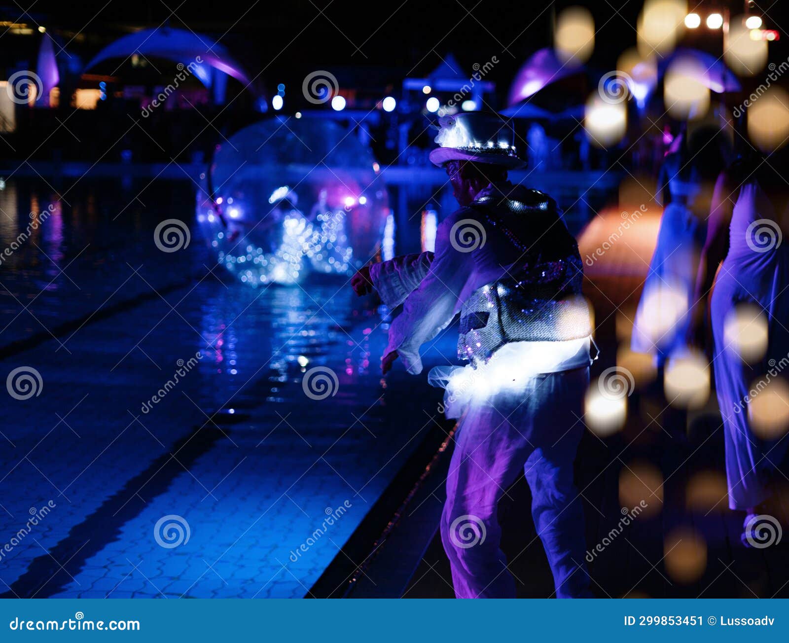 Bright Dancer by the Pool in Summer Night Party Stock Image - Image of ...