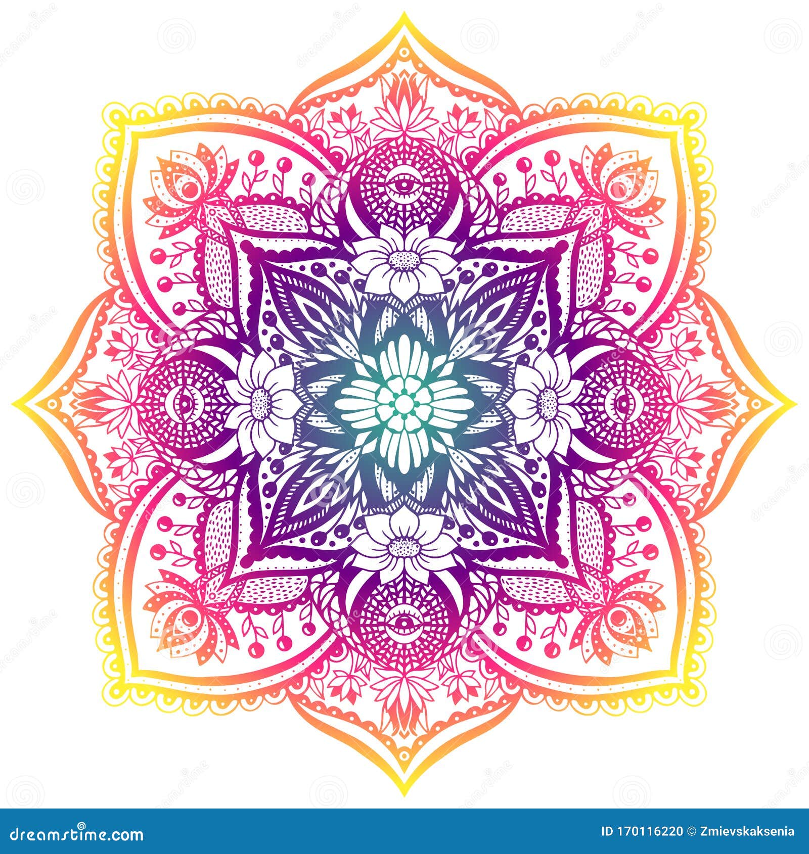 Bright Decorative Vector Mandala with Floral Elements. in Warm Colors ...