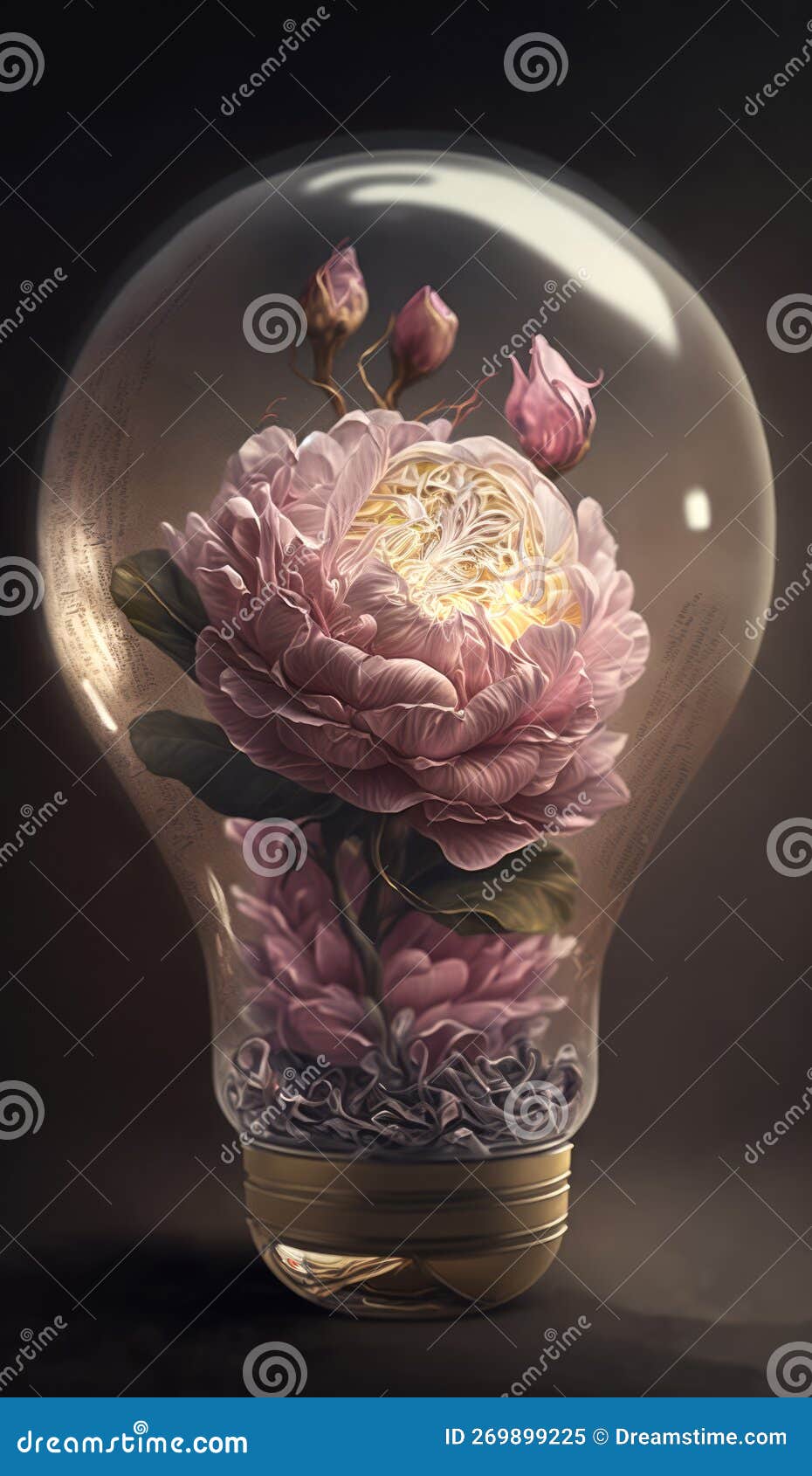 A Bright Delicate Pink Rose Inside a Lightbulb Stock Illustration ...