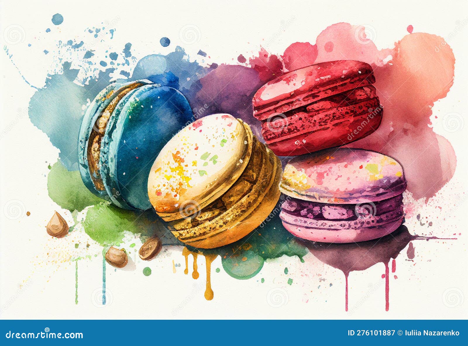Bright Delicious Macaroons Painted in Watercolor on a White Background ...