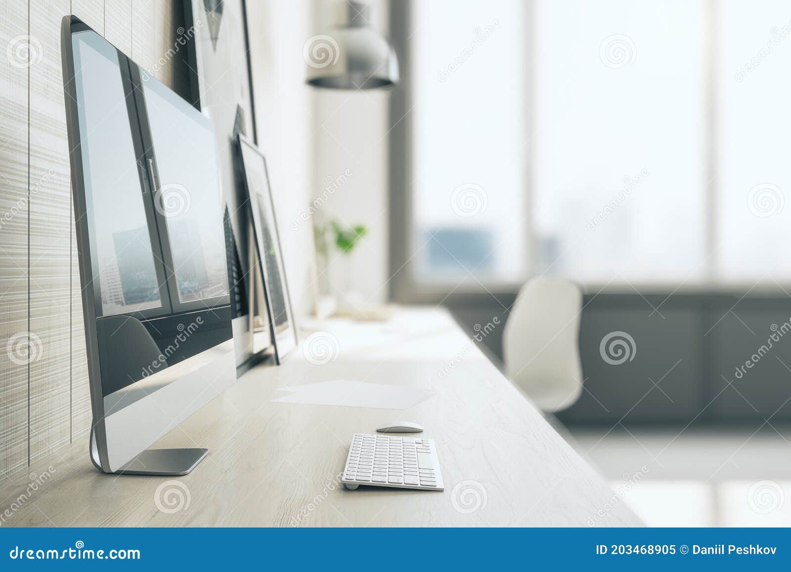 Bright Desktop with Empty Computer Screen Stock Illustration ...