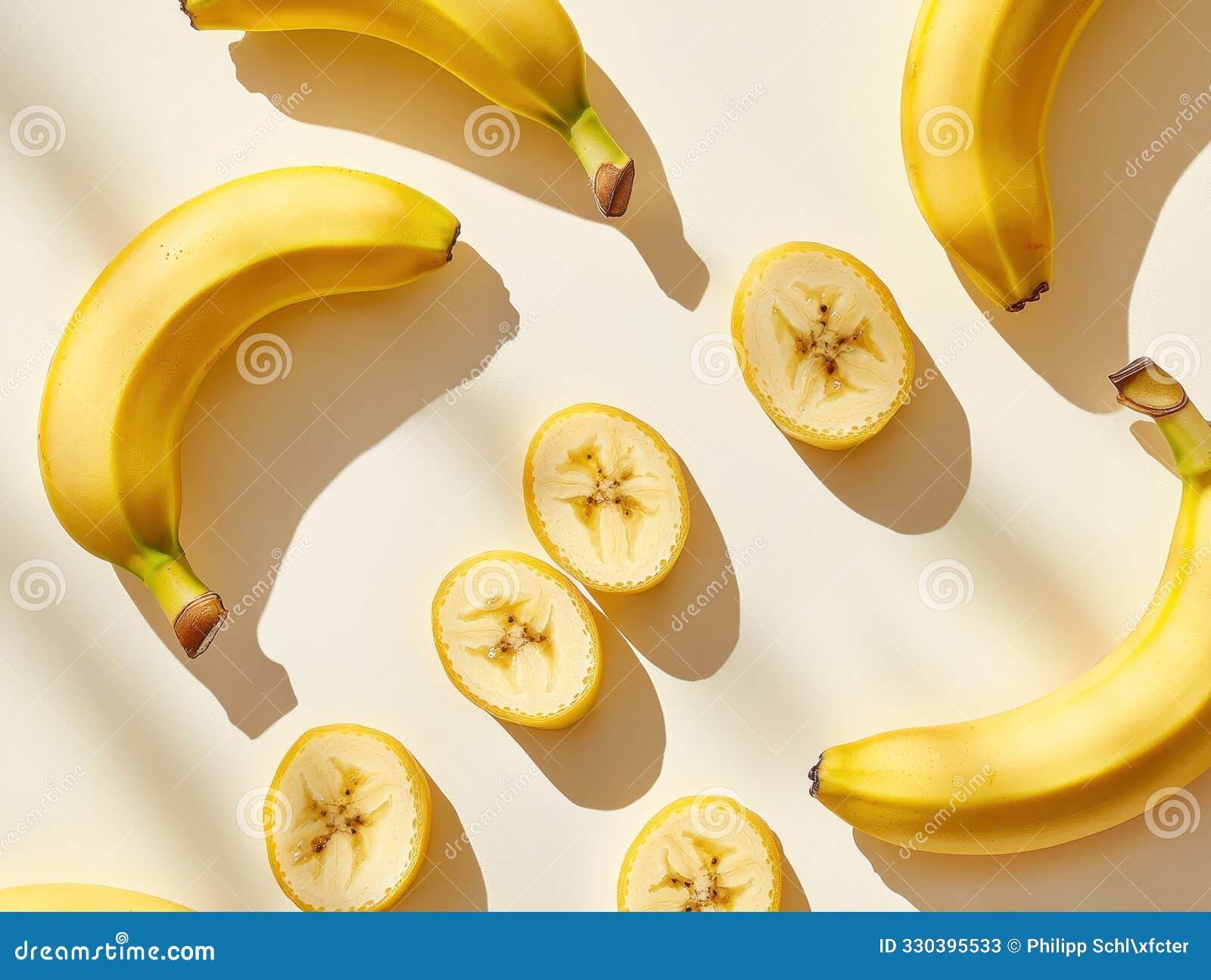 Composition of Sliced and Whole Bananas Arranged on a Light Background ...