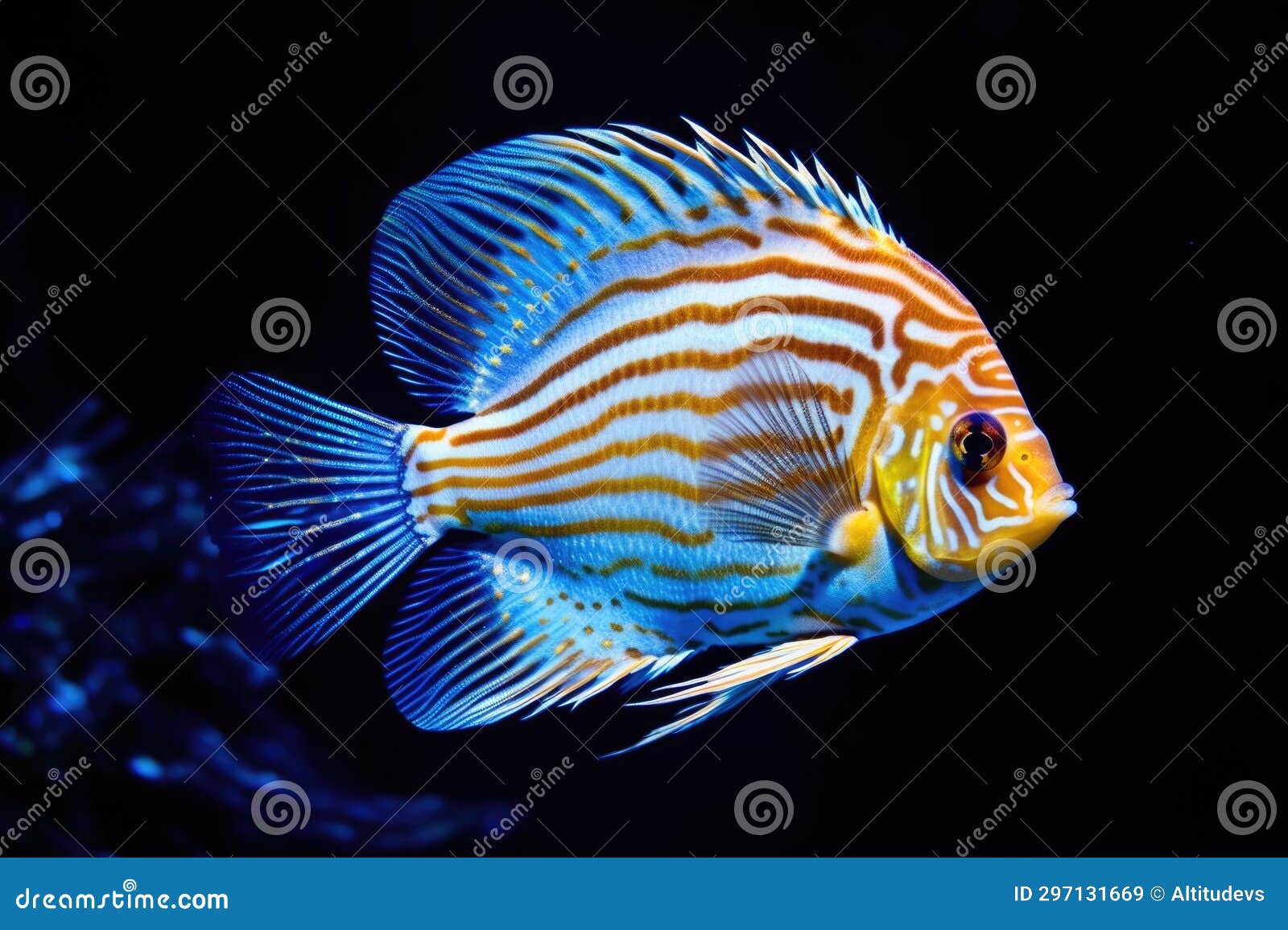 A Bright Discus Fish in a Freshwater Aquarium Stock Image - Image of ...