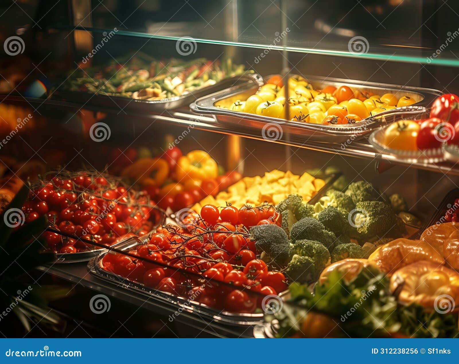 Bright Display of Fresh Vegetables and Fruits Under Warm Lighting in ...