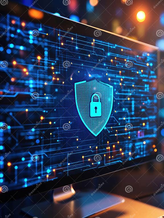 The Bright Display Shows a Shield with a Lock, Symbolizing Strong ...