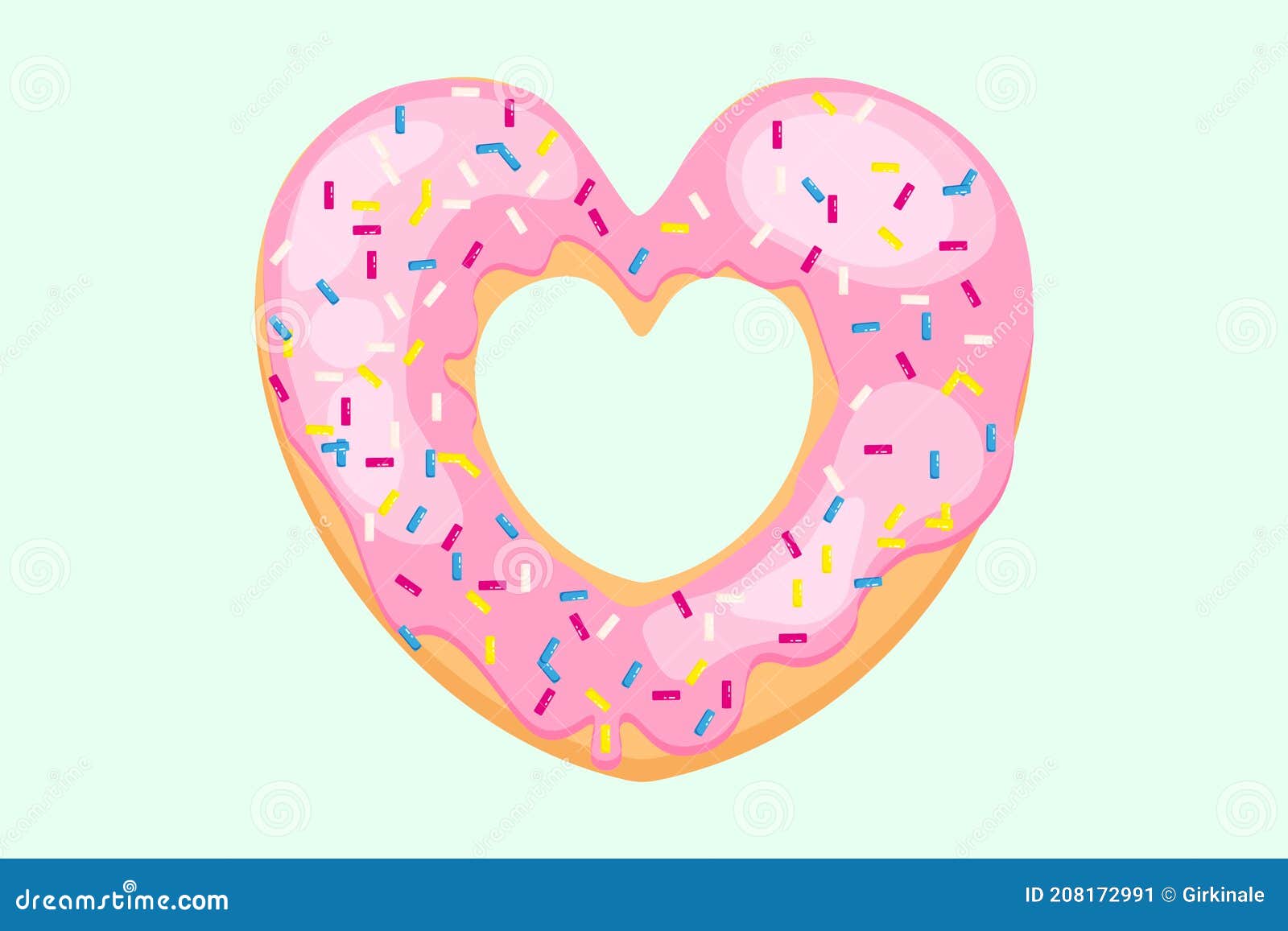 Bright Donut in the Shape of a Heart. Vector Donut with Sugar Sprinkles ...