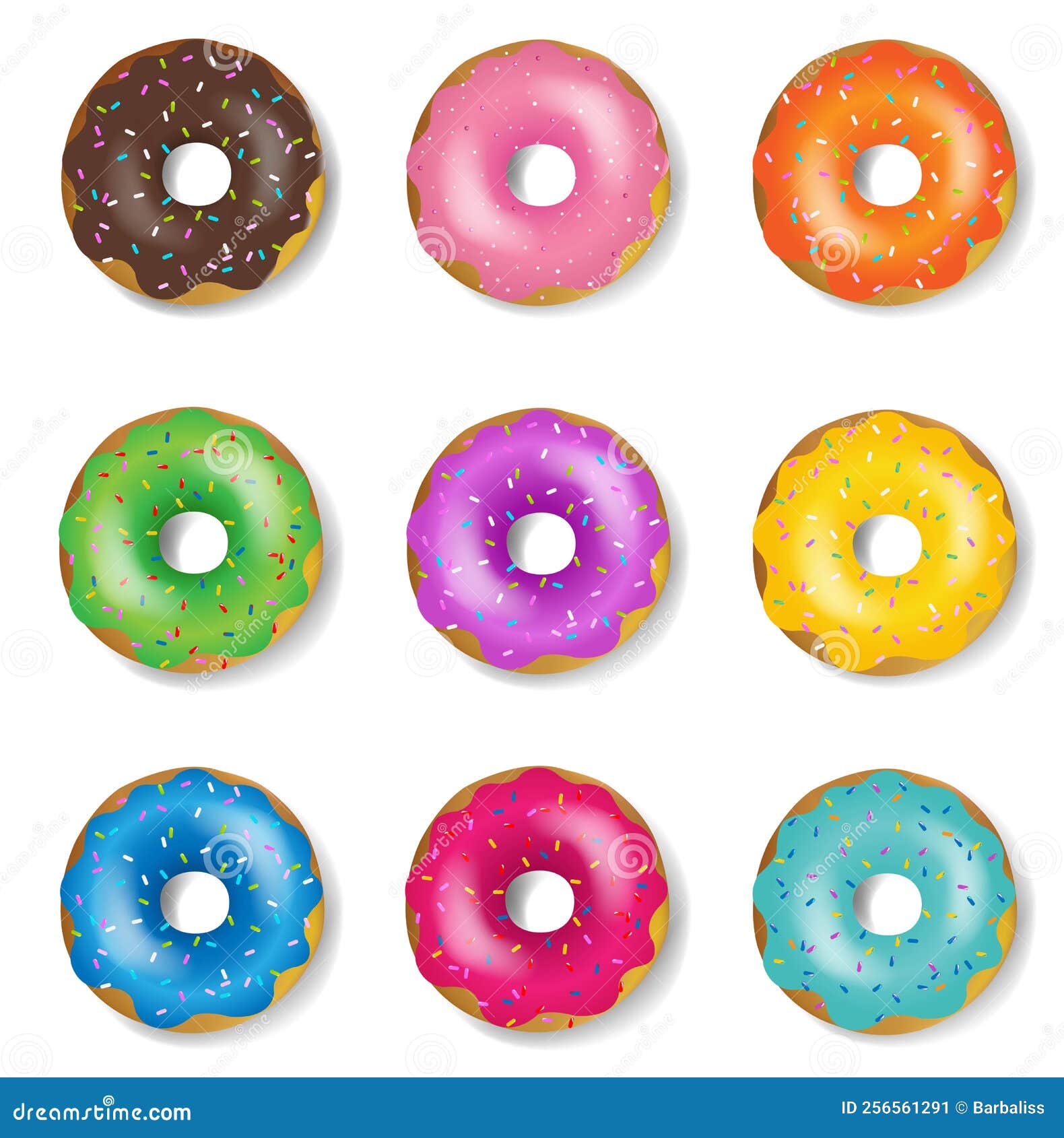 Bright Donuts Big Set Isolated Stock Vector - Illustration of candy ...