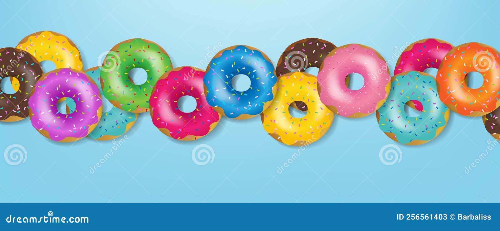 Bright Donuts Border Isolated Blue Background Stock Vector ...