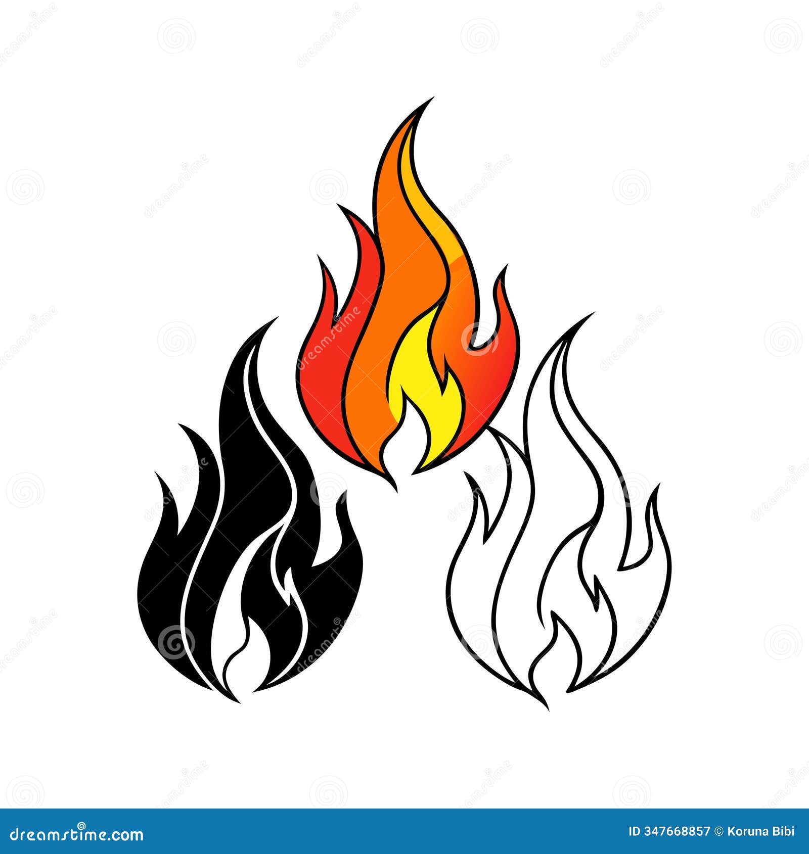 Bright and Dynamic Colorful Fire Flames Vector Art. Stock Illustration ...