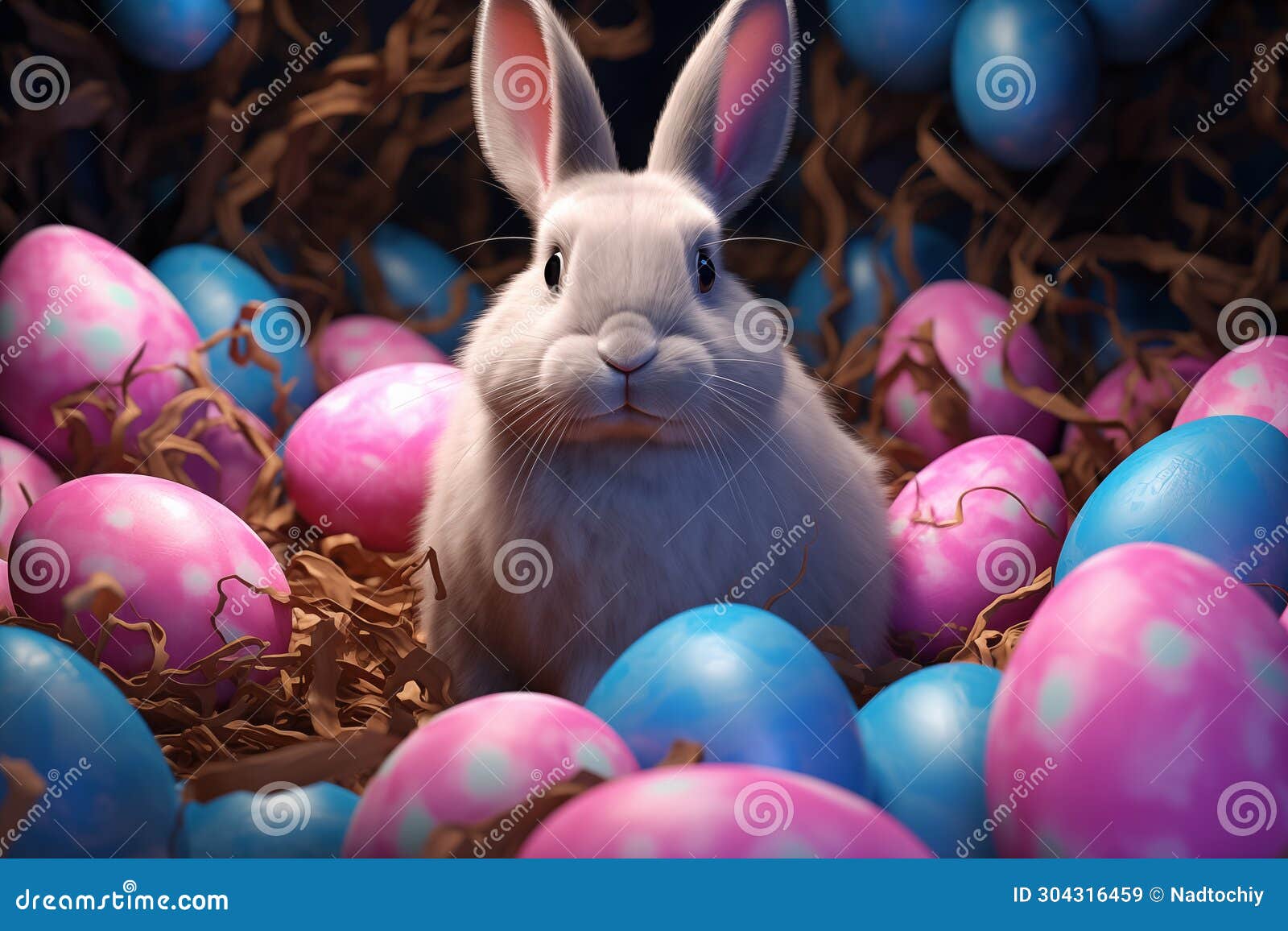 Easter Bunny with Pink and Blue Eggs Stock Image - Image of decoration ...