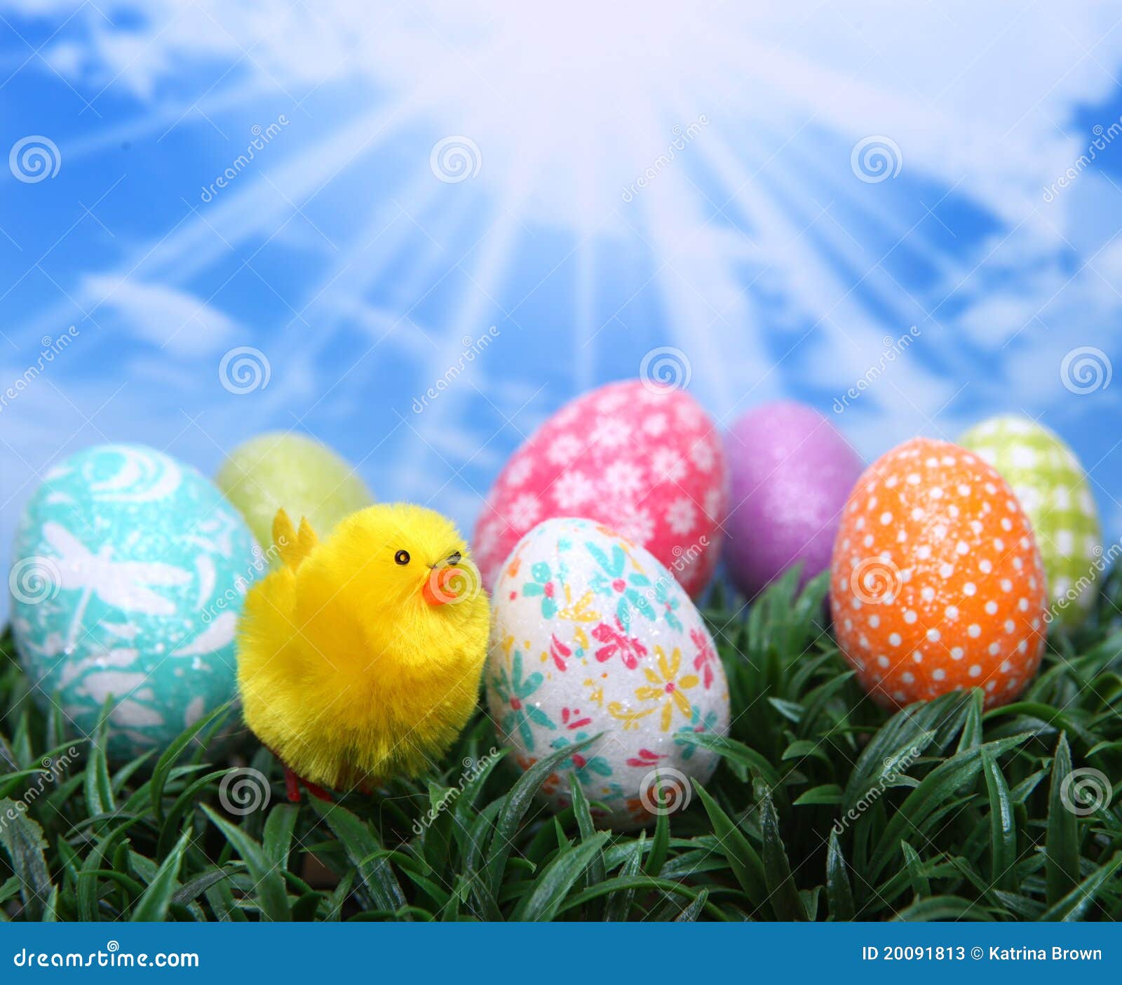 Bright Easter Spring Eggs in the Grass Stock Image - Image of chick ...