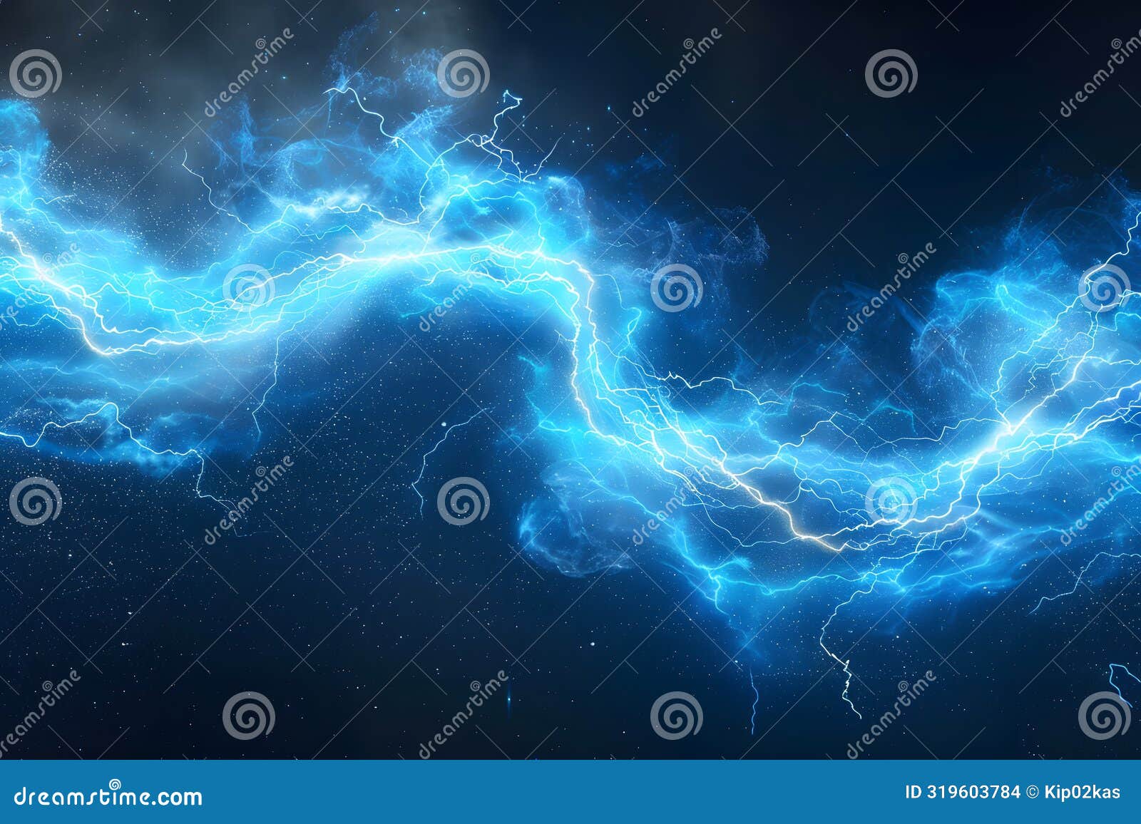 Electric Blue Lightning Bolt in Starry Sky Background for Sci-Fi and ...