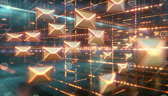Bright Emails Floating Above a Digital Grid Stock Illustration ...