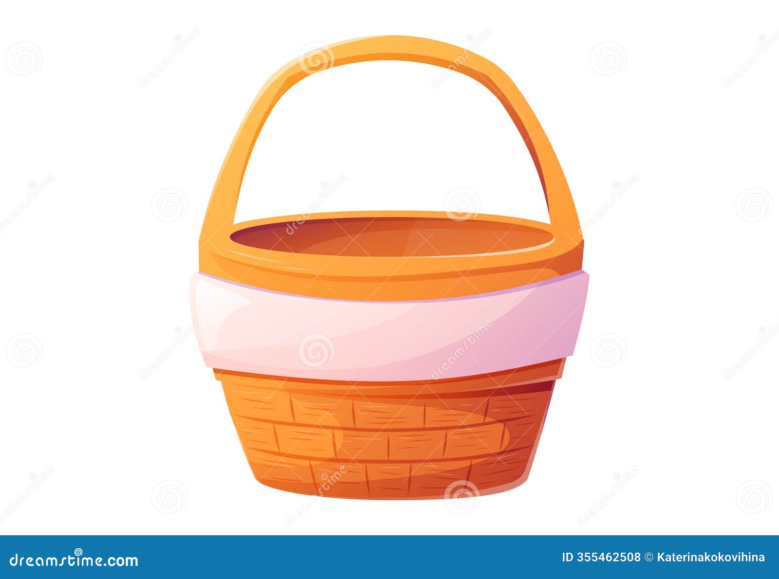 Bright Empty Easter Basket, Vector Isolated Illustration. Vibrant, Cartoon Wicker Basket with ...