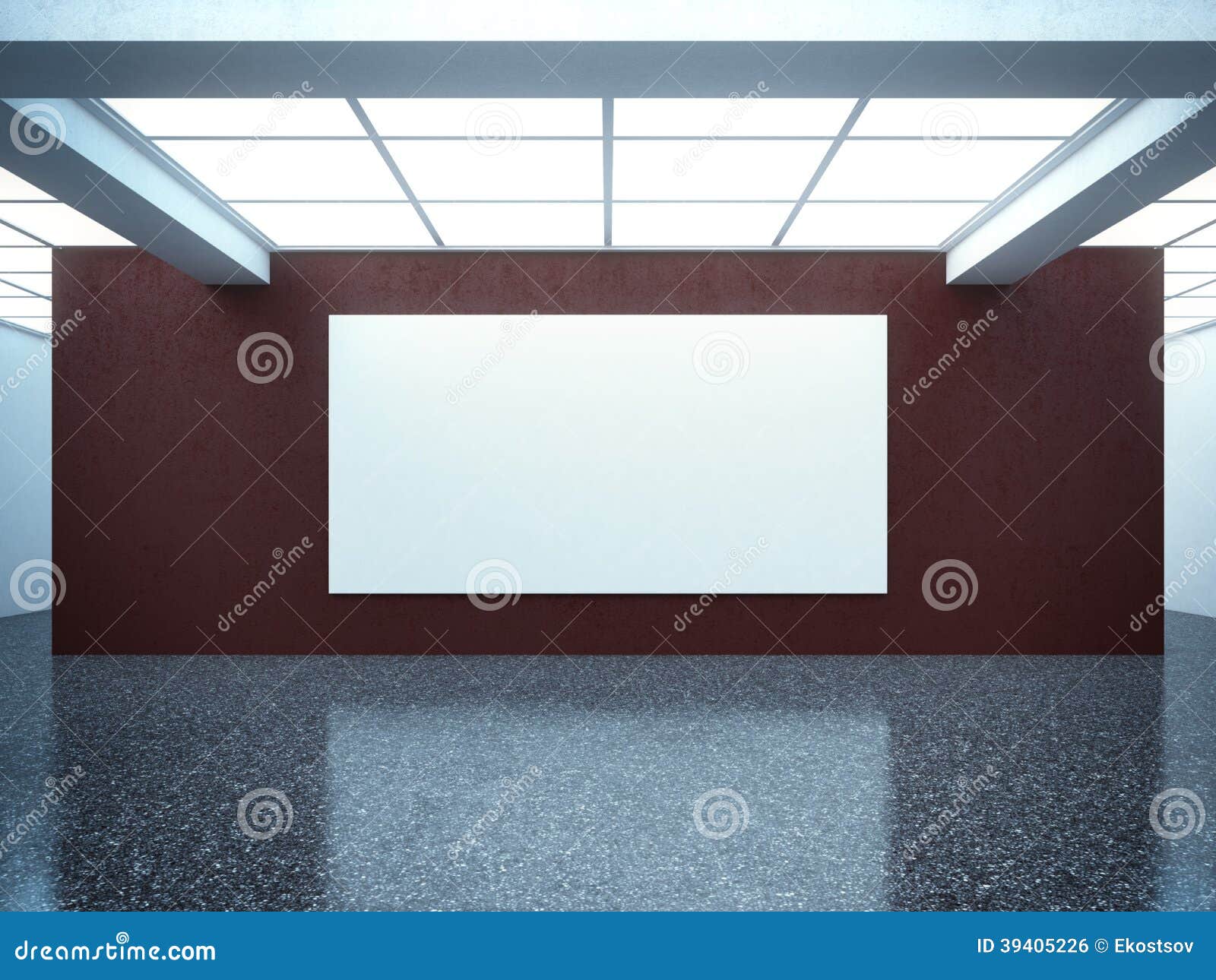 Bright Empty Gallery Interior with Red Wall Stock Illustration ...