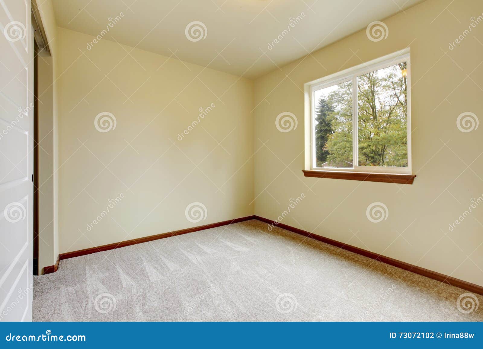 Bright Empty Room with Carpet Floor, Window, Ivory Walls. Stock Photo ...