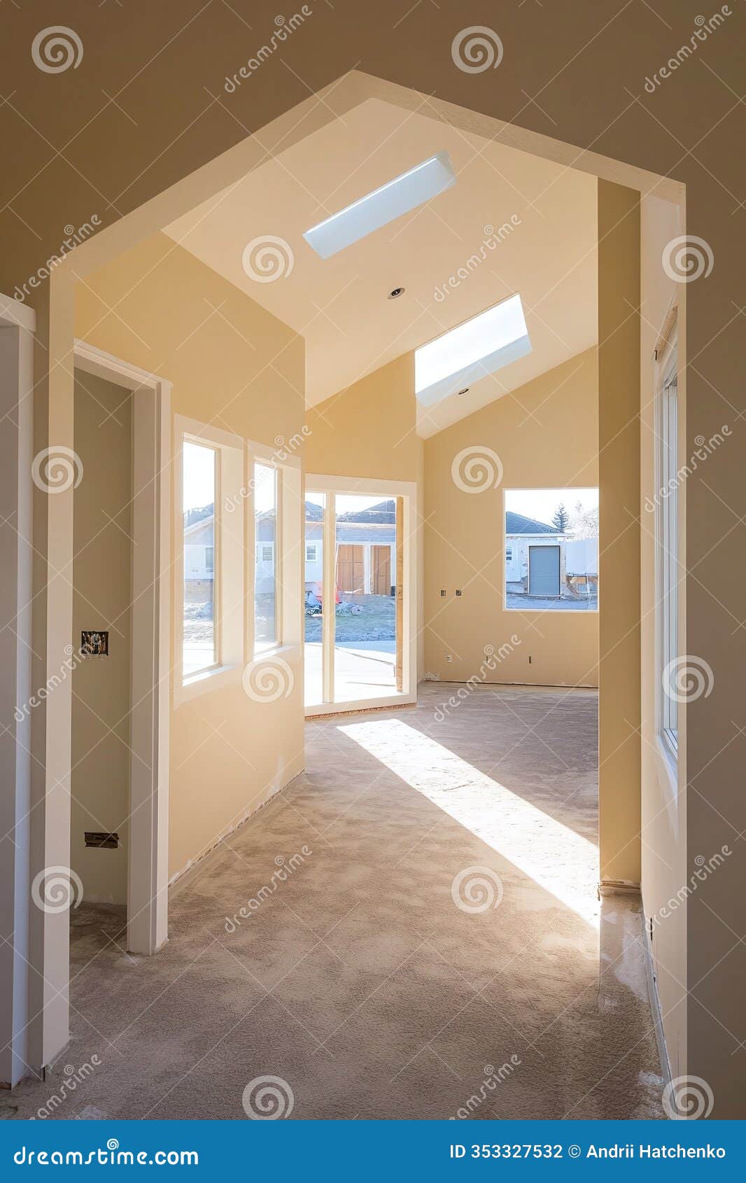 Bright Empty Room with Primed Walls in a Newly Constructed Home ...
