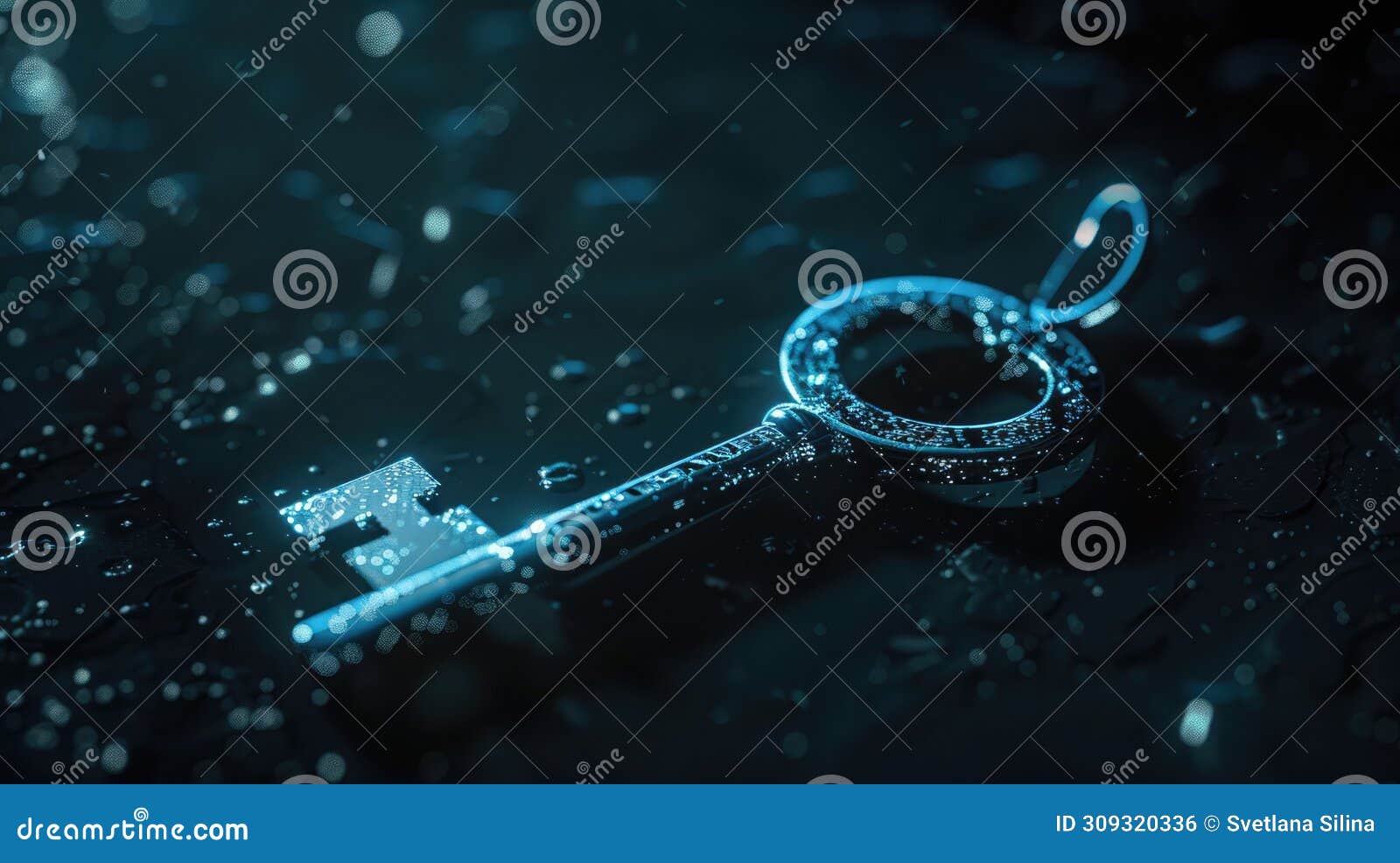 Bright Encrypted Key Against Dark Space, Sharp Shadows Emphasizing the ...