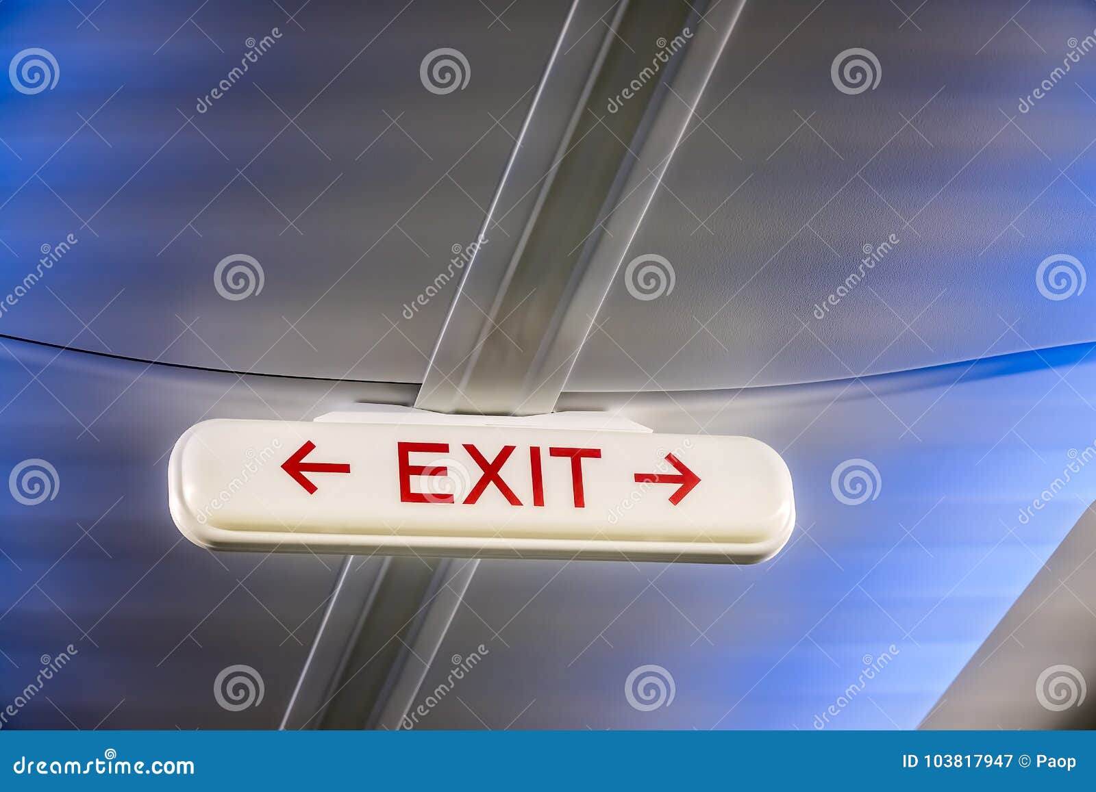 Bright Exit Sign in the Modern Jet Plane Stock Image - Image of economy ...
