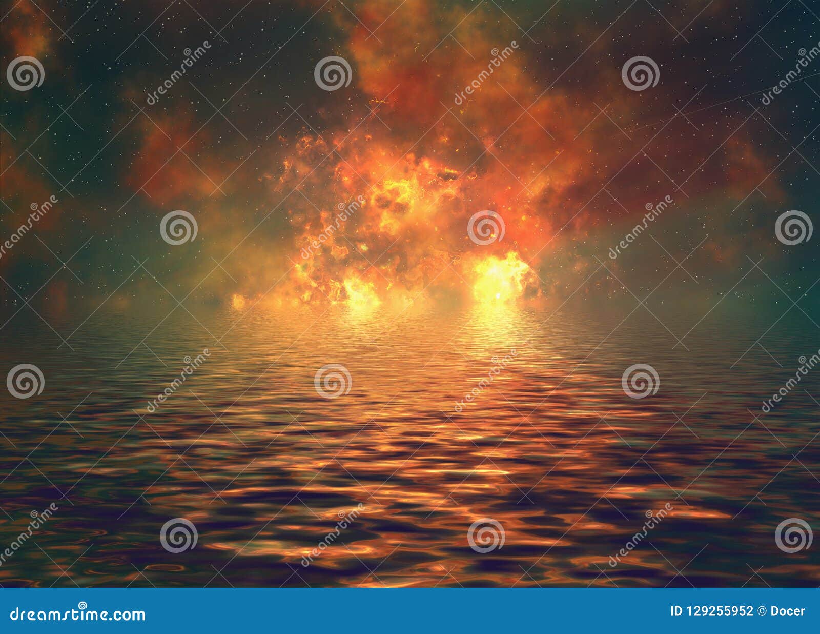 Bright Explosion Flash Reflection in the Water Waves Stock Illustration ...