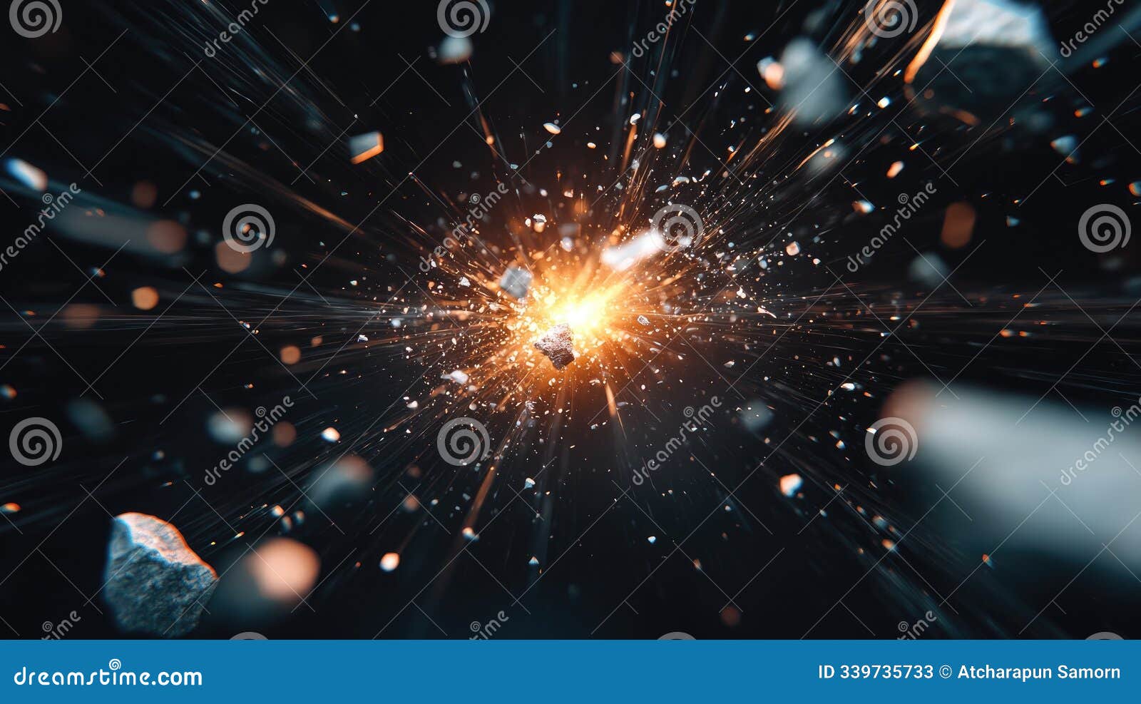 Bright Explosion with Shattered Rocks and Jagged Lines Stock Image ...