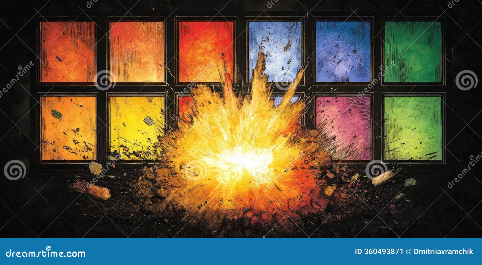 Bright Explosion Visuals in an Energetic Comic Panel Design Emphasizing ...
