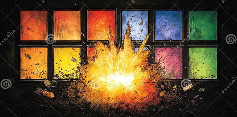 Bright Explosion Visuals in an Energetic Comic Panel Design Emphasizing ...