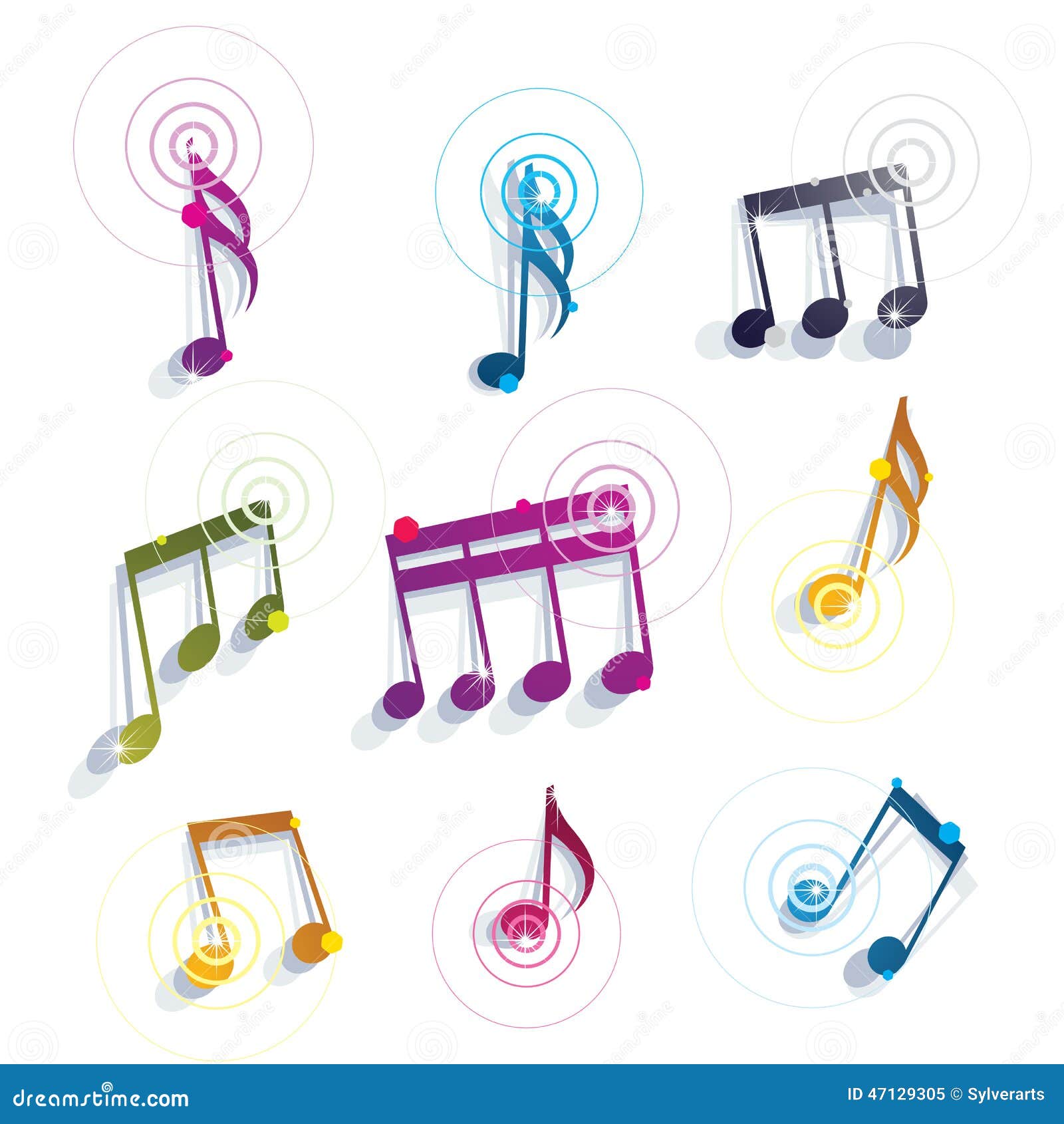 Bright Expressive Jolly Musical Notes And Symbols On Wh Vector ...
