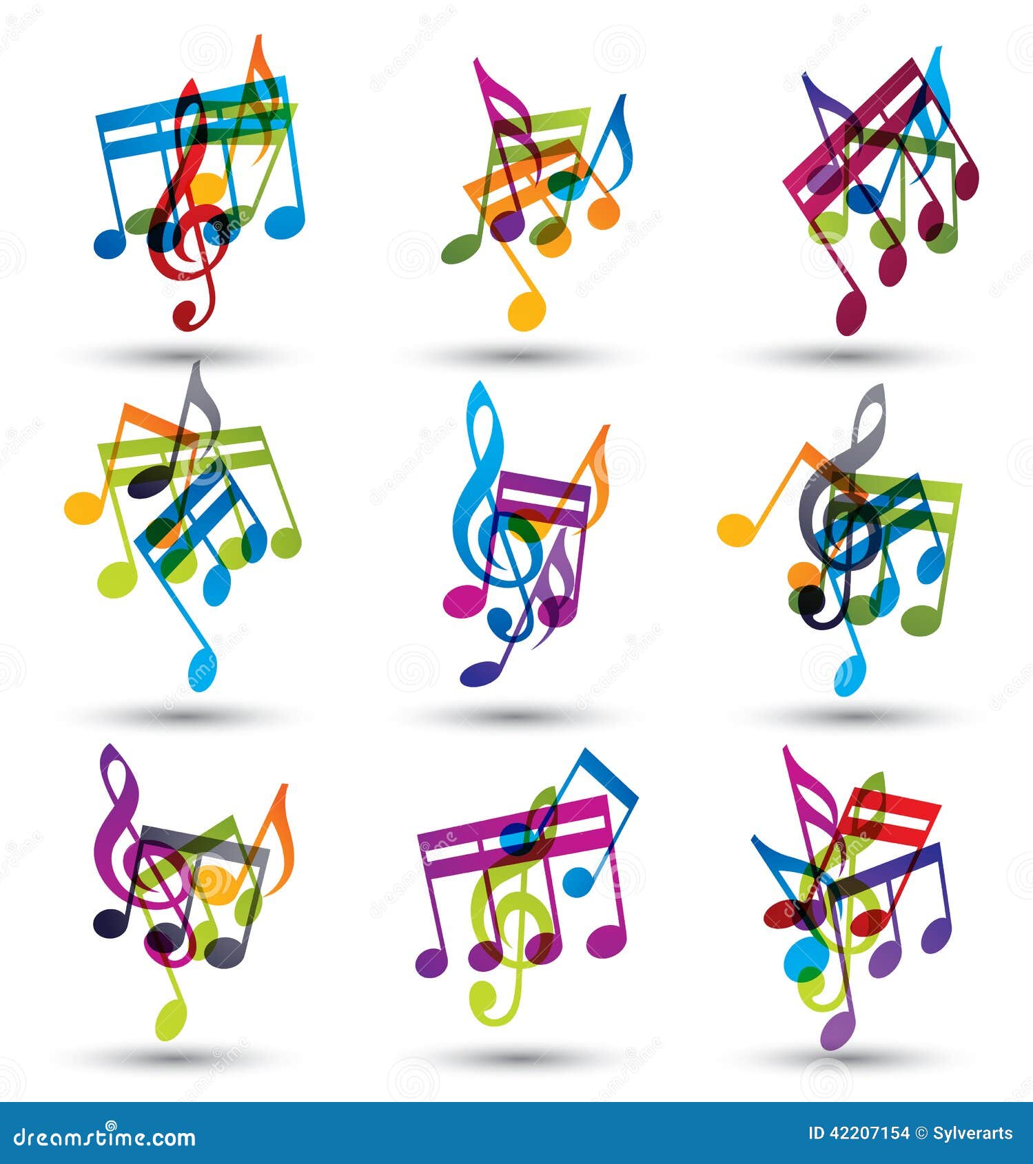 Bright Expressive Jolly Musical Notes and Symbols on Wh Stock Vector ...