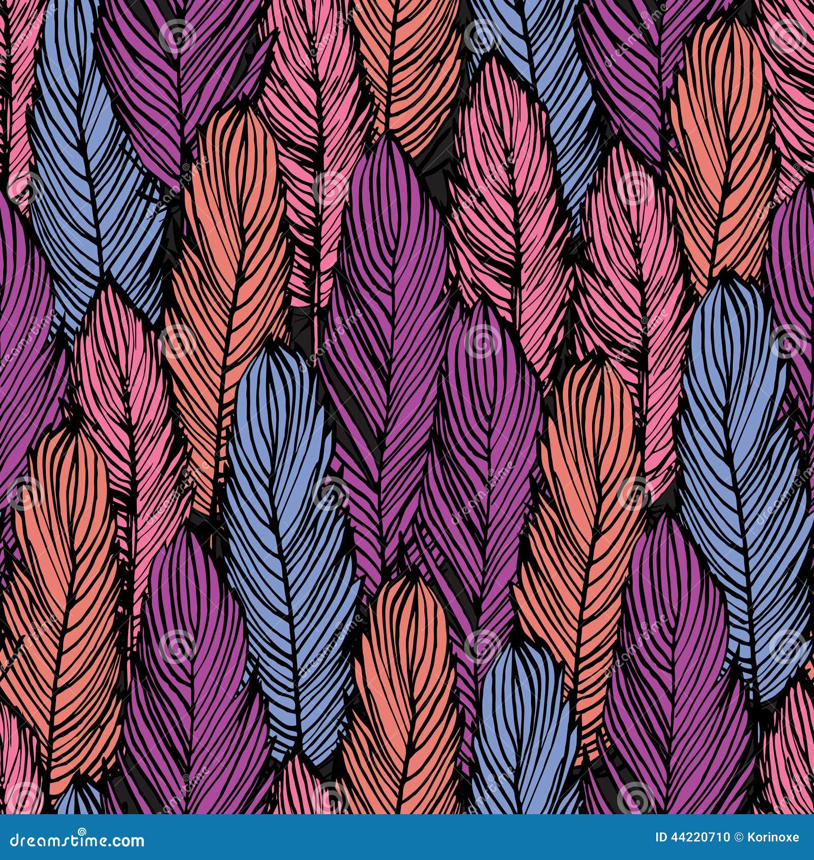 Feather Seamless Pattern. Boho Style Vector Background. Pastel Color ...