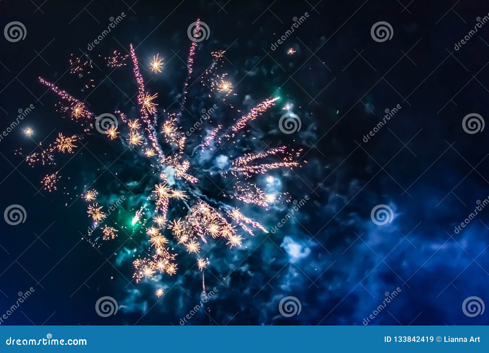 Bright Festive Fireworks Against the Background of the Night Sky Stock ...