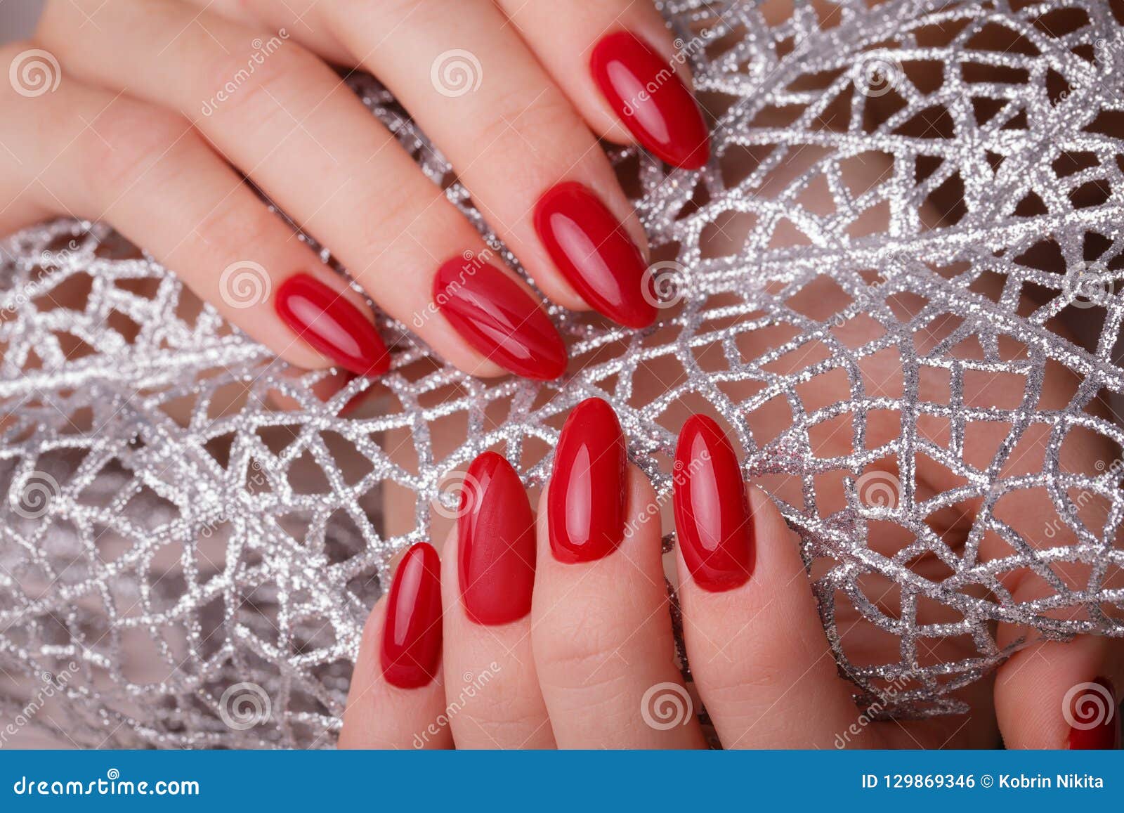 Bright Festive Red Manicure on Female Hands. Nails Design Stock Photo ...