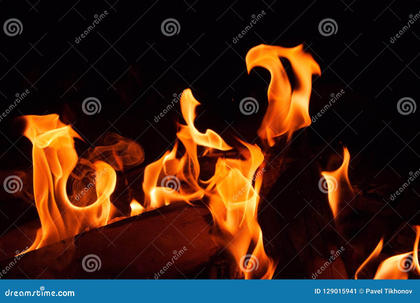 Bright Fire on a Black Background at Night Stock Image - Image of color ...