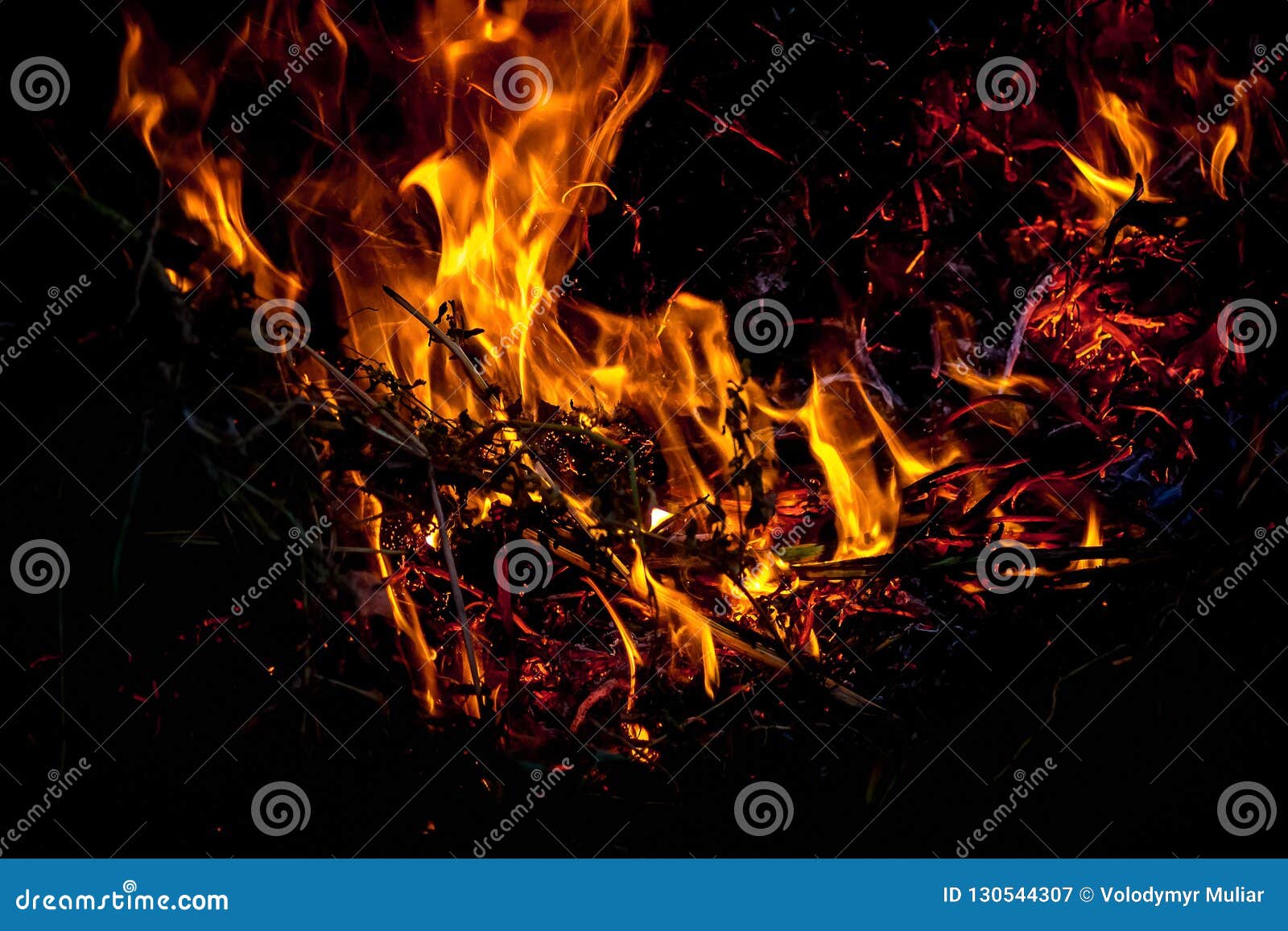 Bright Fire on a Dark Background during a Fire_ Stock Image - Image of ...