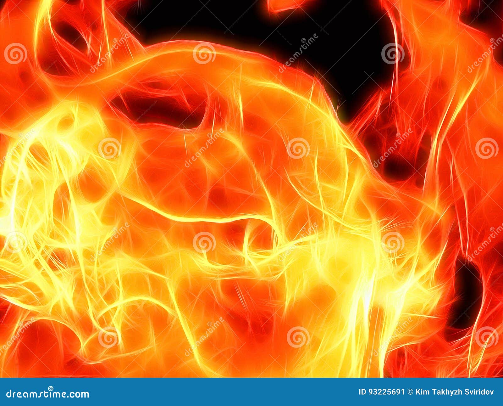 Bright Fire Flame on a Black Background in Neon Color Stock ...