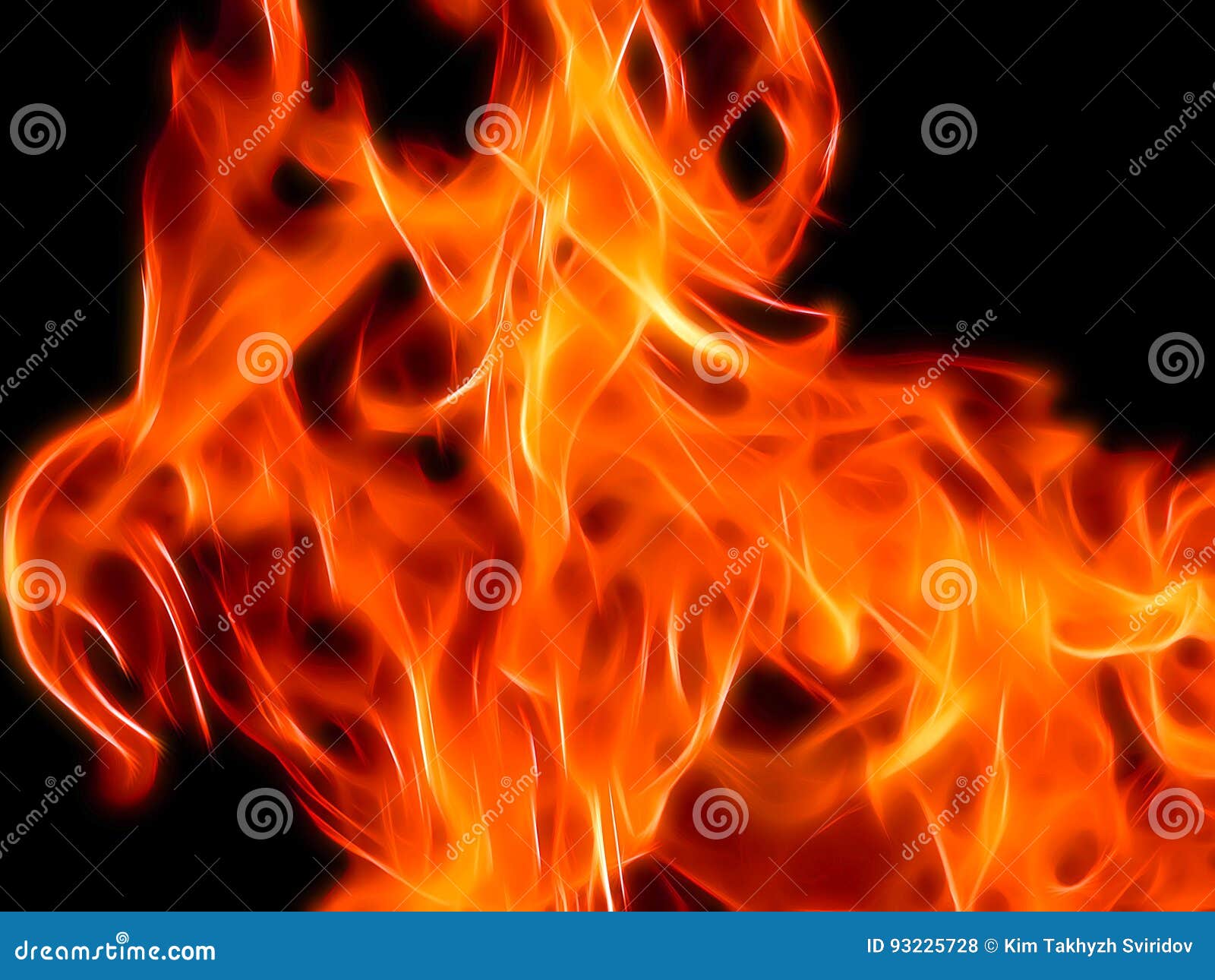 Bright Fire Flame on a Black Background in Neon Color Stock ...