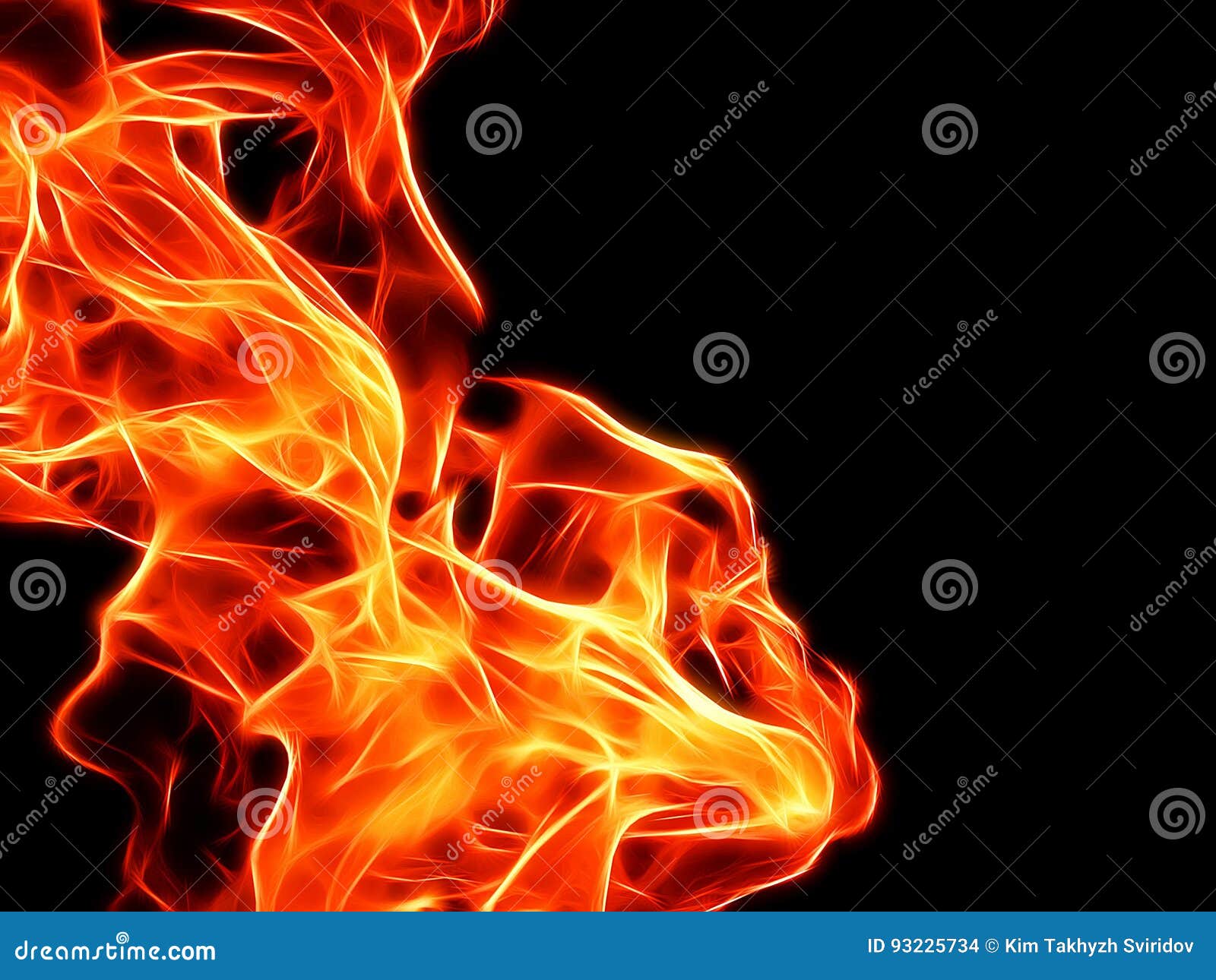 Bright Fire Flame on a Black Background in Neon Color Stock ...