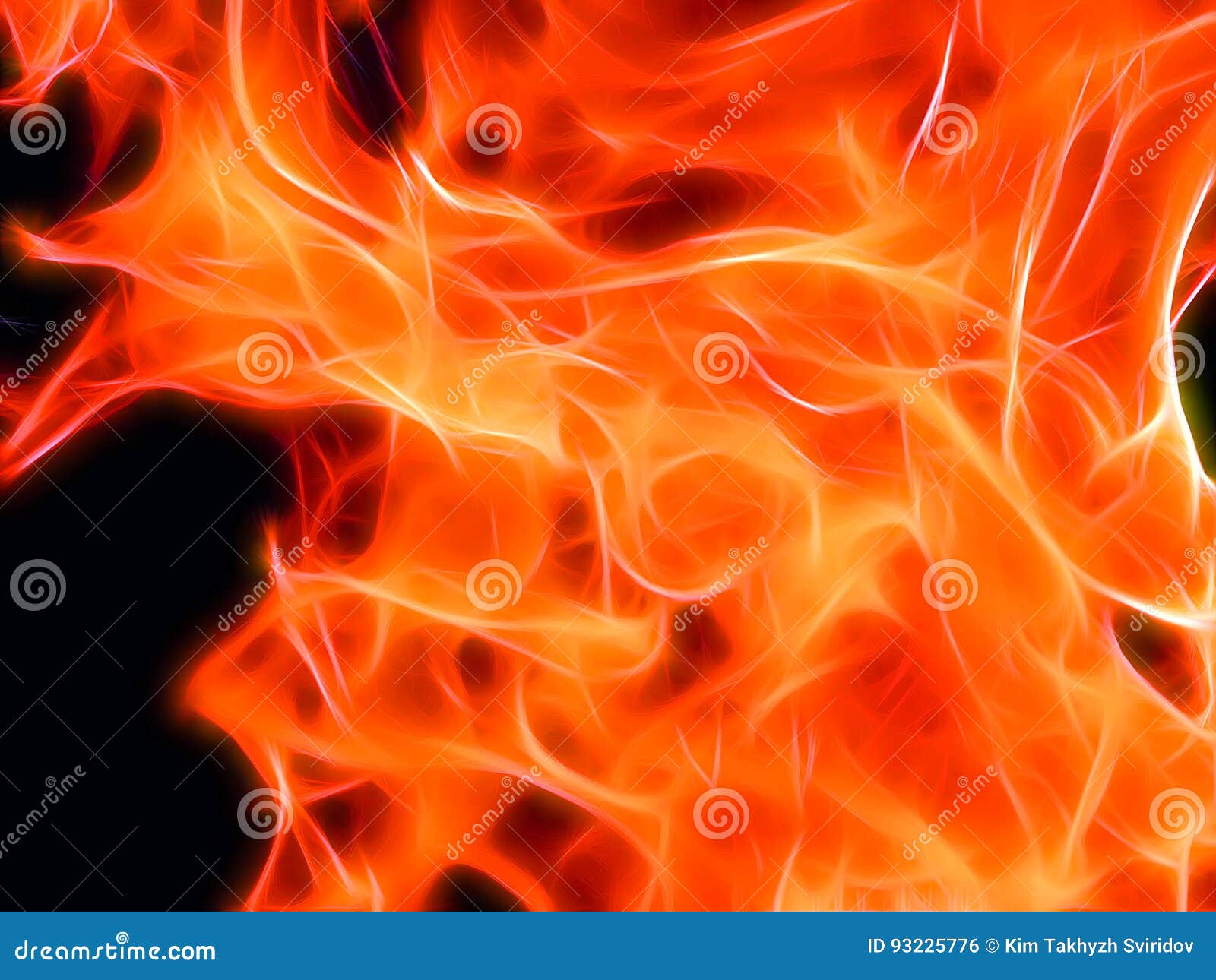 Bright Fire Flame on a Black Background in Neon Color Stock ...