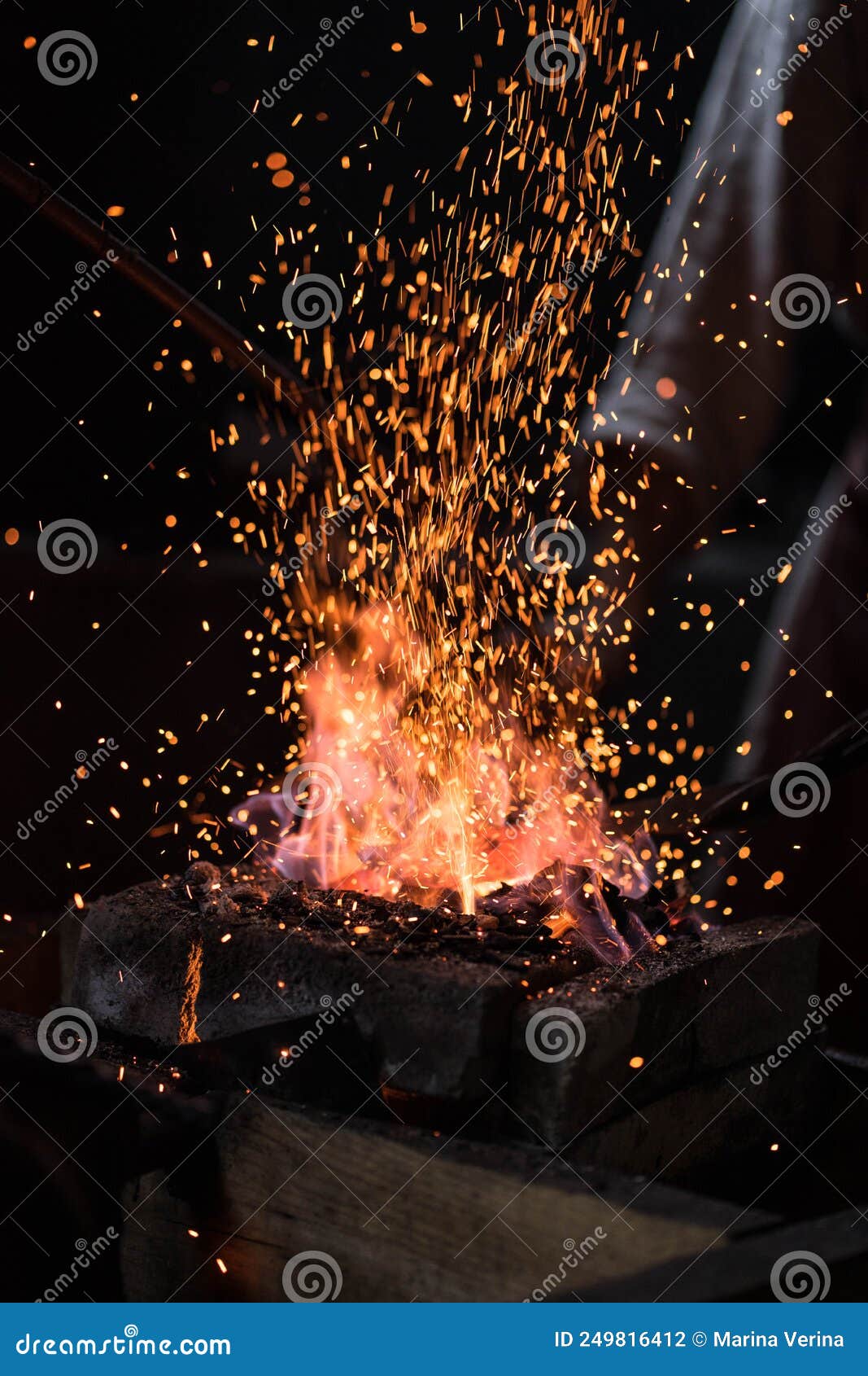 Bright Fire in the Forge with Sparks Stock Photo - Image of temperature ...